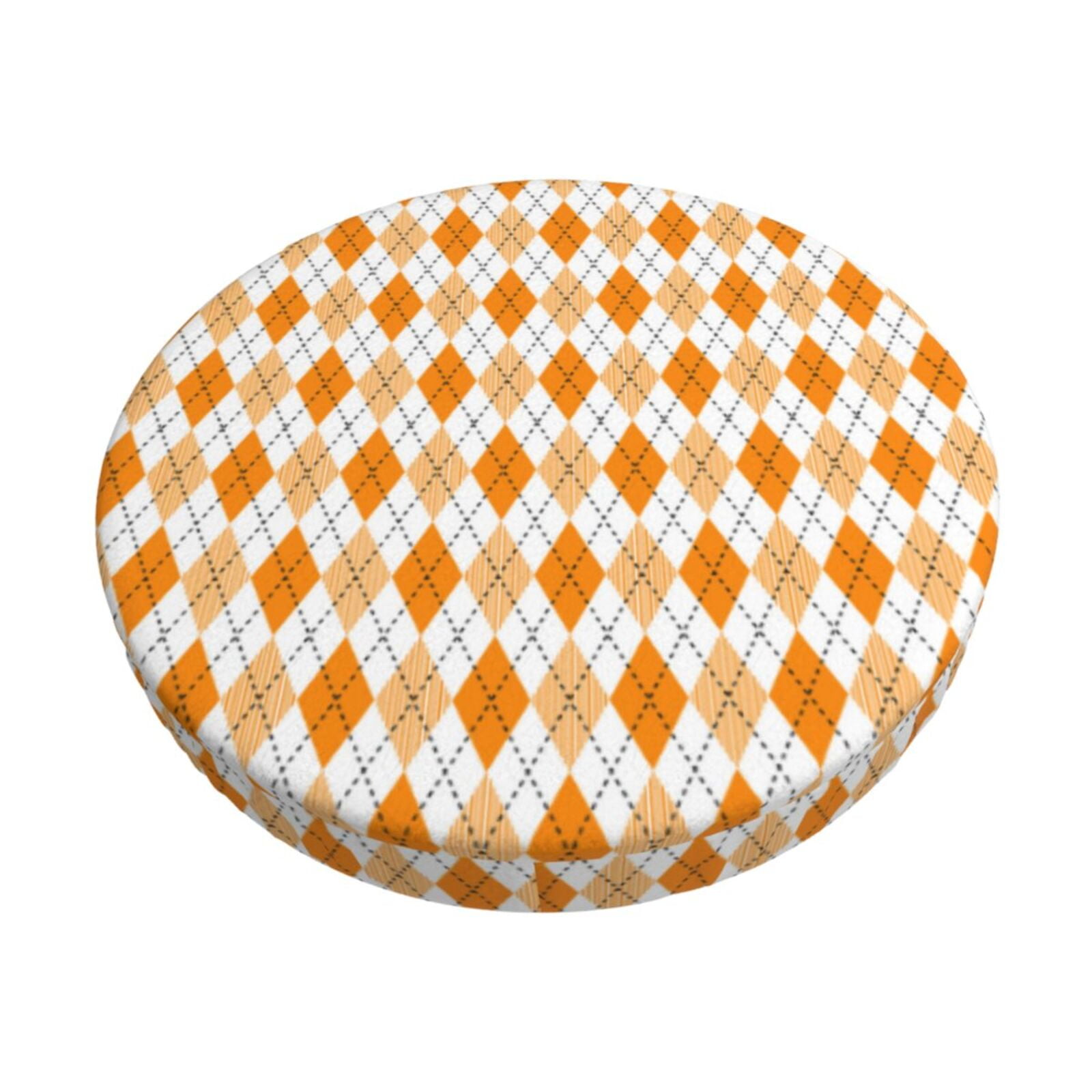 KLL Orange argyle Round Bar Chair Cushion Cover,Bar Stool Protector ...