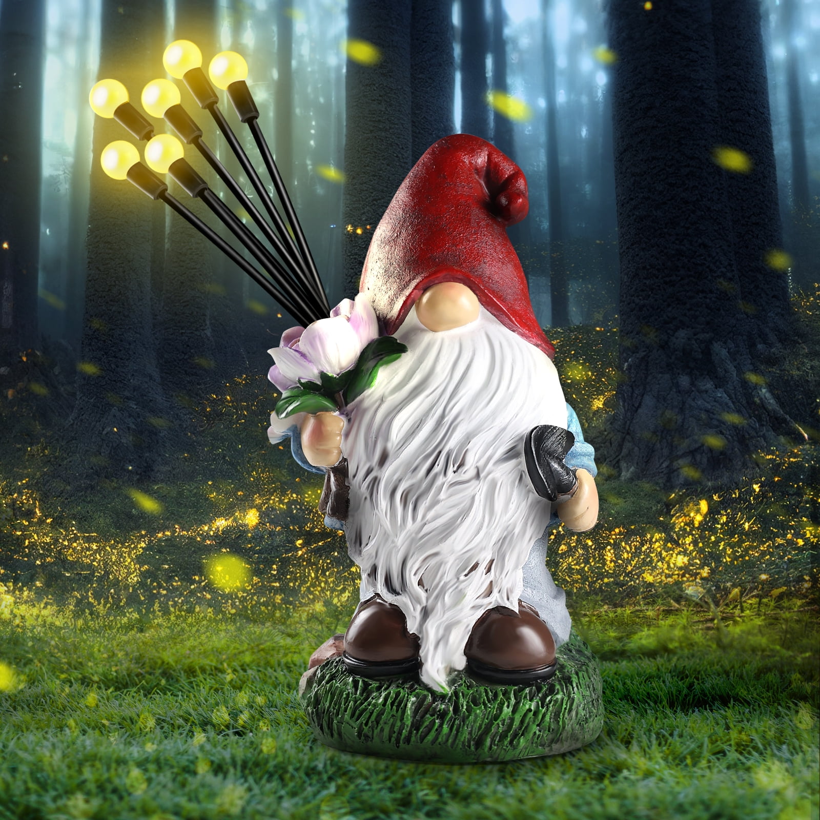 KLL Solar Powered Garden Gnome Decorations, Funny Figurine with LED ...