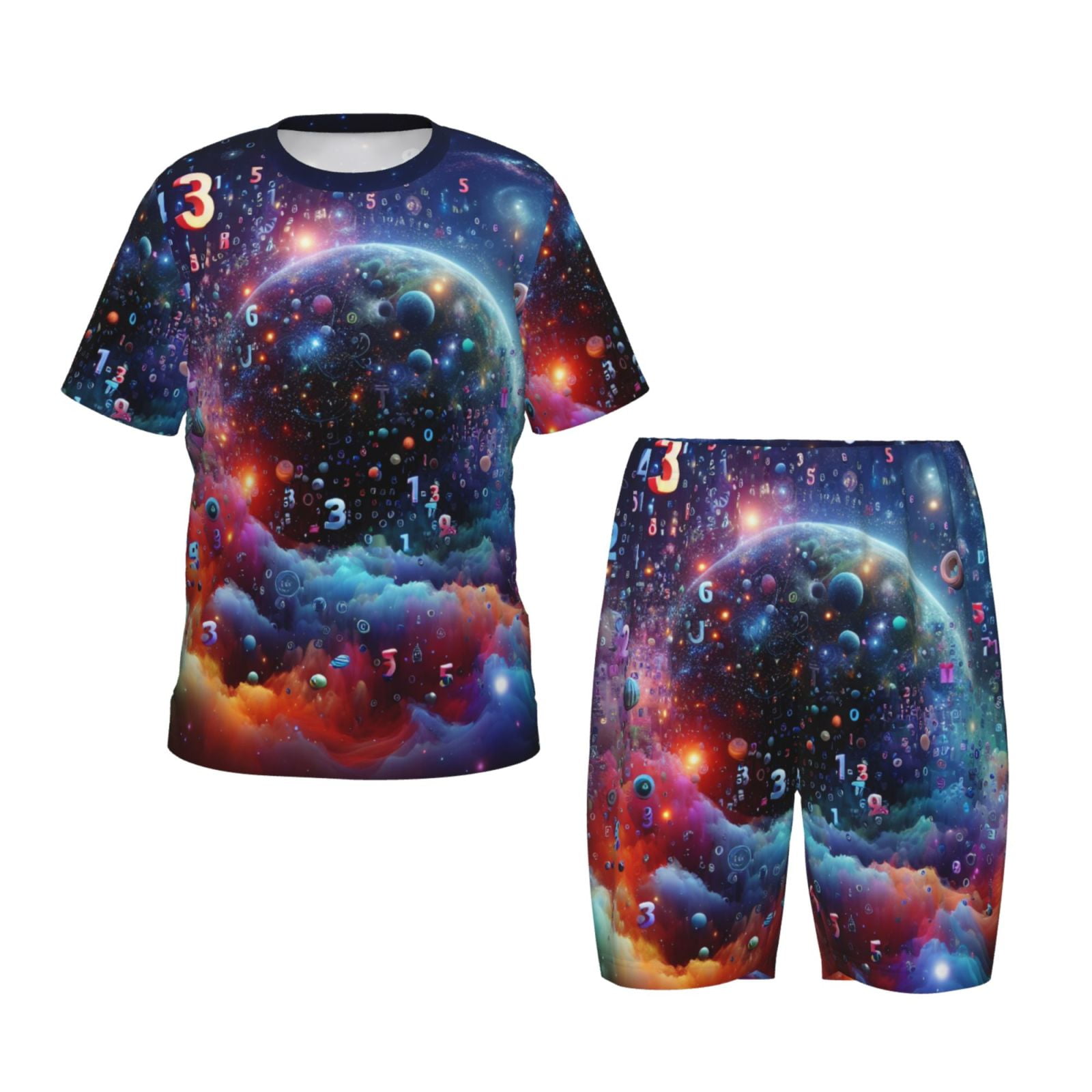 KLL Outer Space Floating Numbers And Letters Print Kids' Short-Sleeved ...