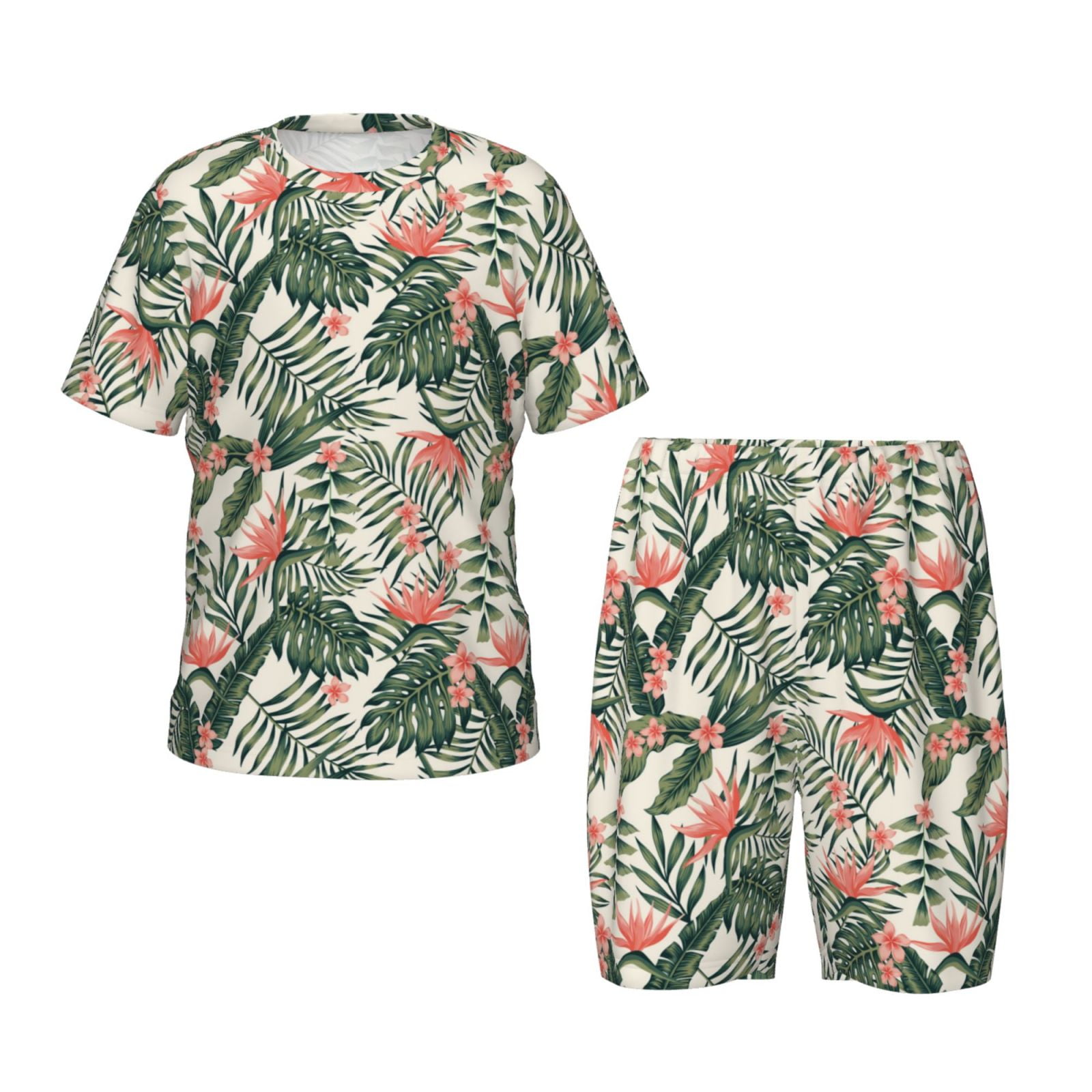 KLL Palm Trees and Tropical Print Kids' Short-Sleeved Pajama Set,Soft ...