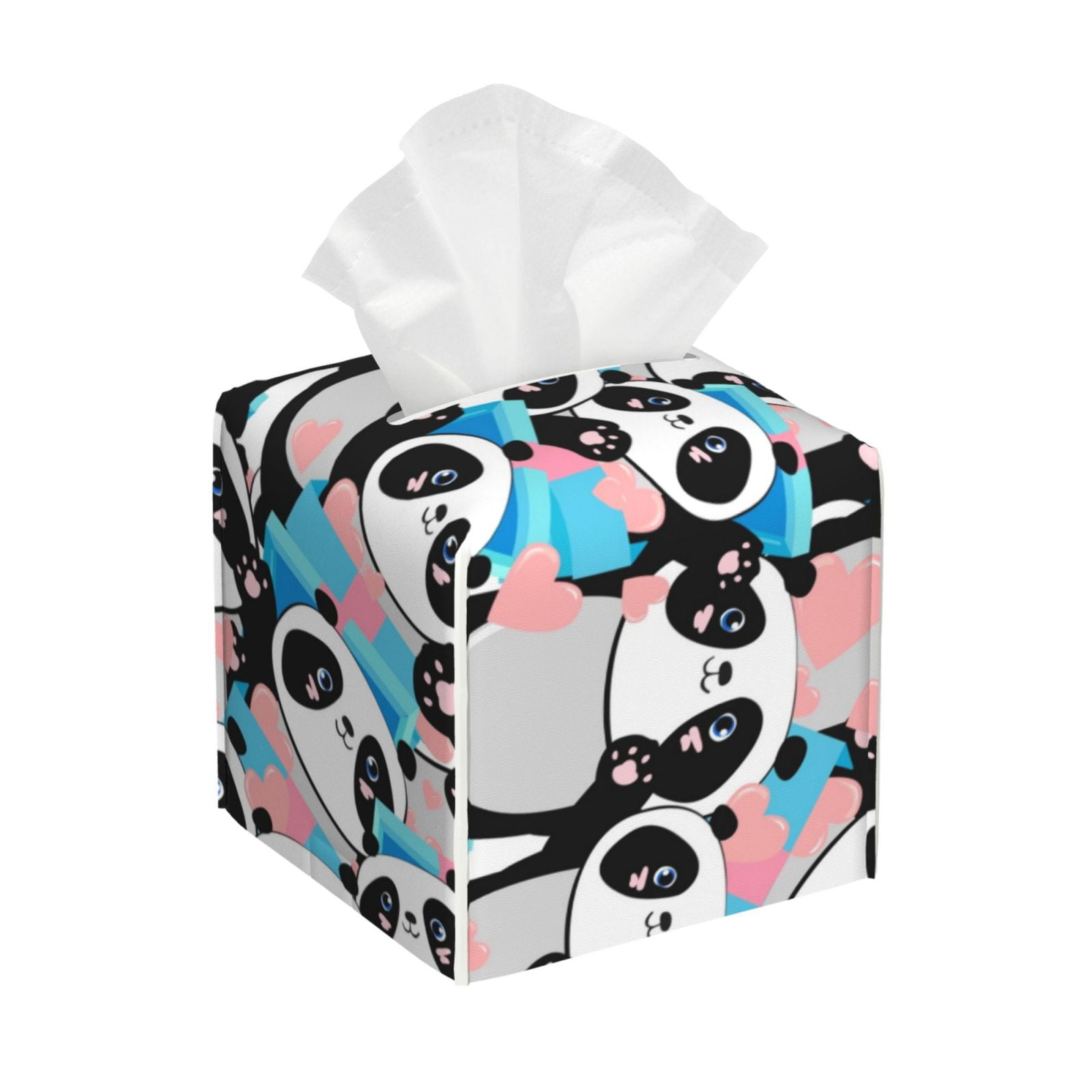 KLL Panda Cute Hearts Print Tissue Box Cover,Leather Tissue Holder ...
