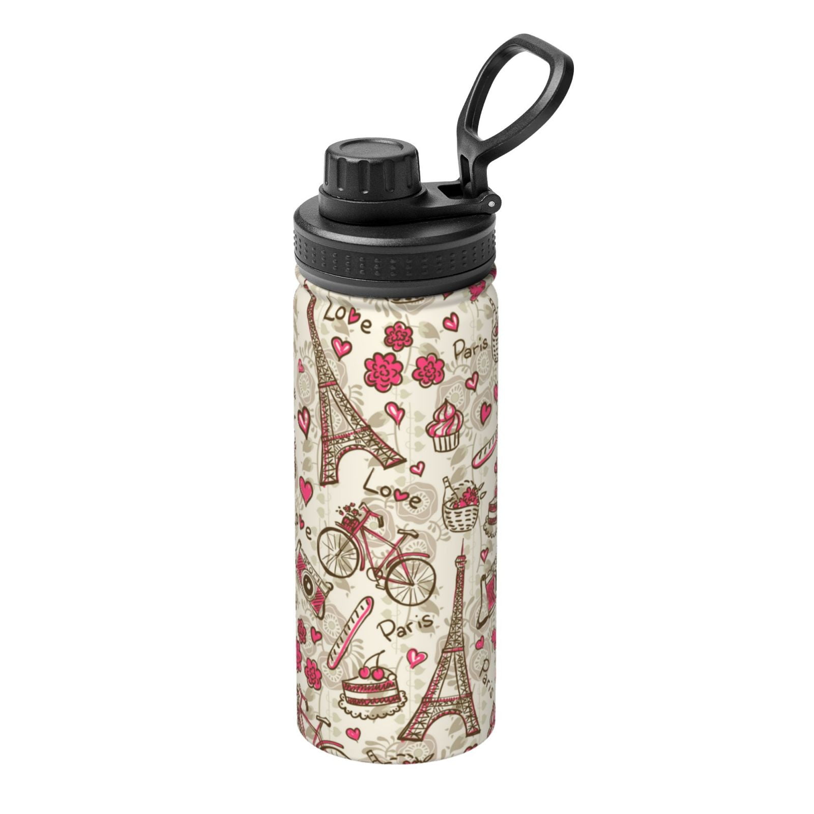 KLL Paris Vintage Pattern 18oz Insulated Water Bottle, Stainless Steel ...