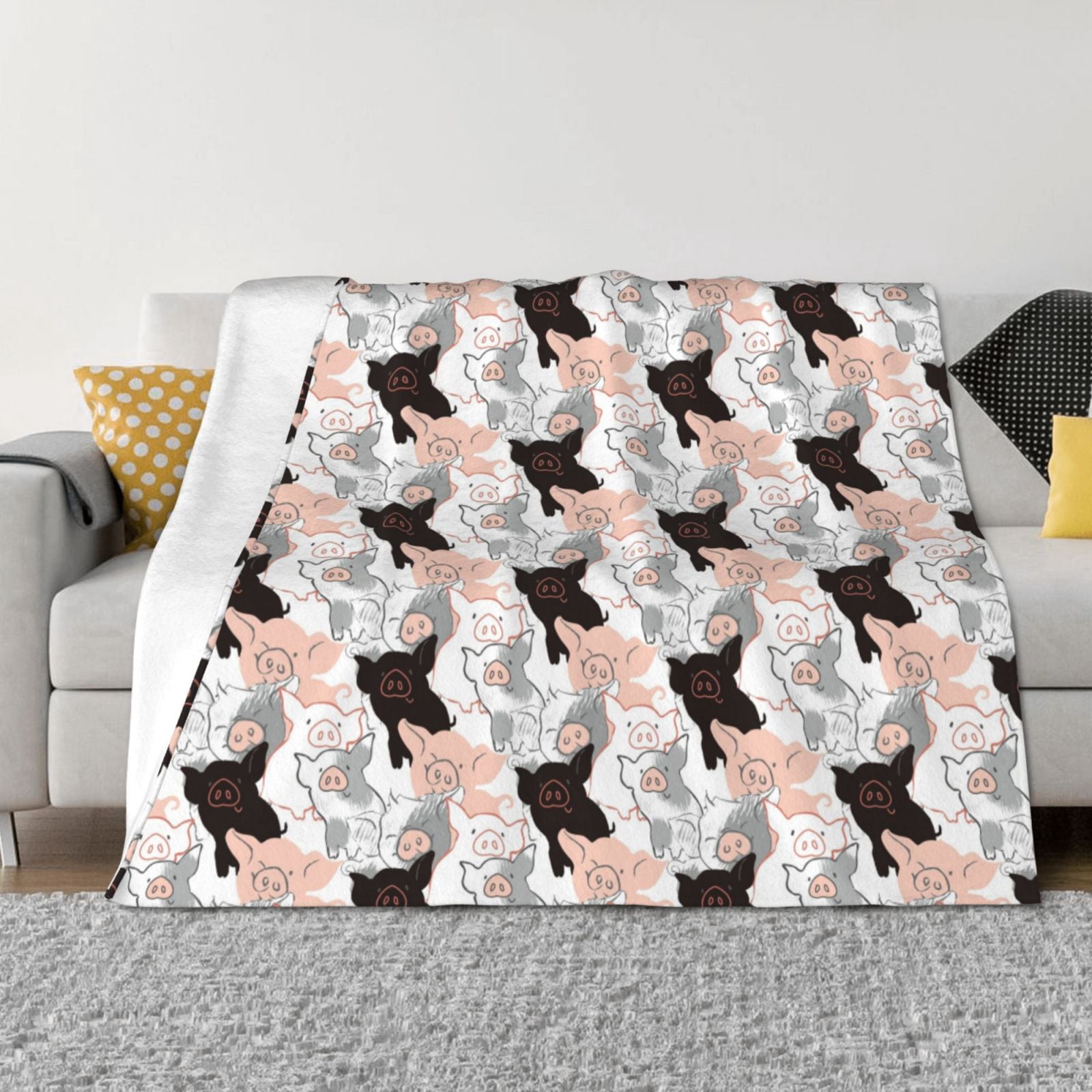 KLL Pigs Print Fleece Throw Blanket, Horizontal Fleece Bedding Cute ...