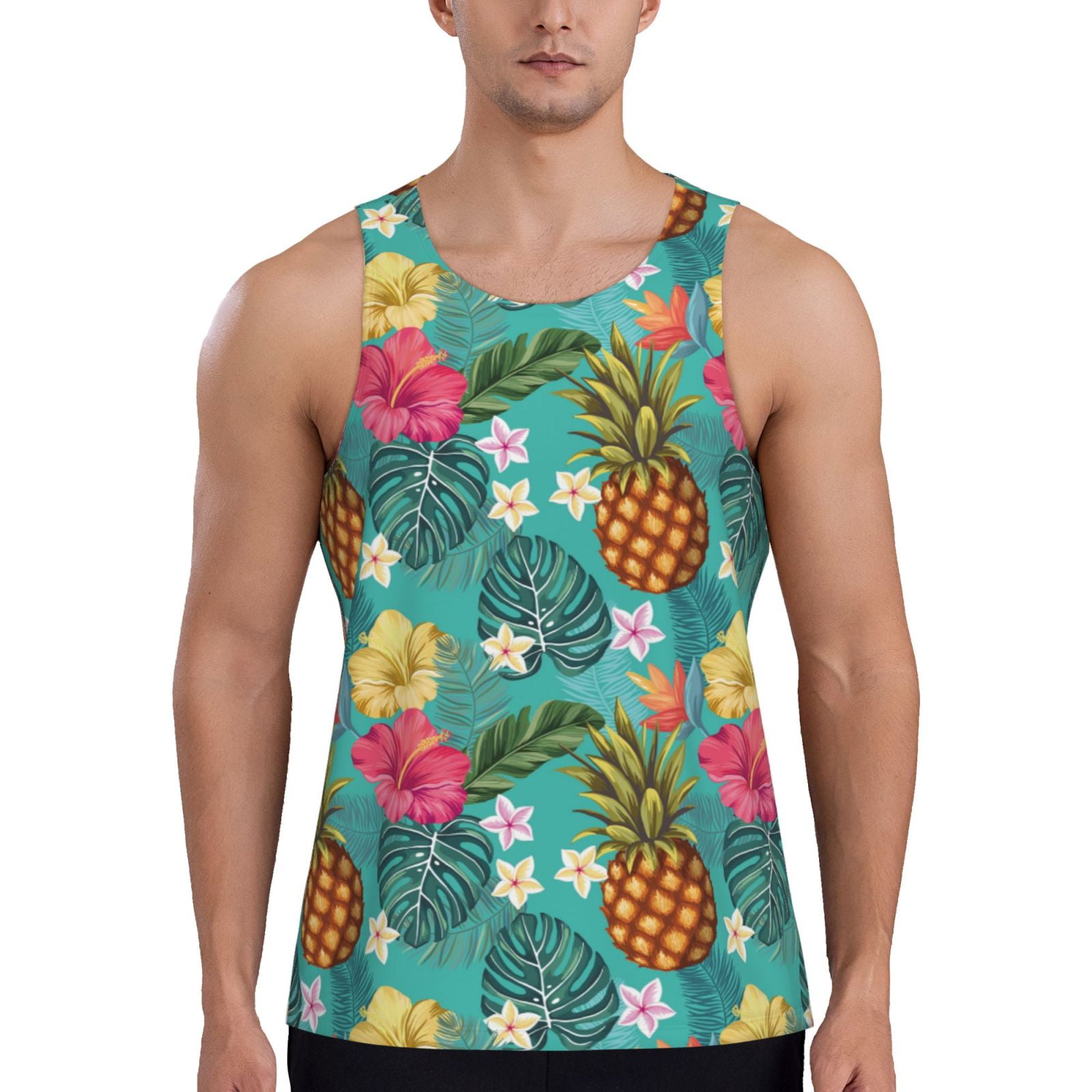 KLL Pineapple Print Men's Muscle Gym Workout Stringer Tank Tops ...