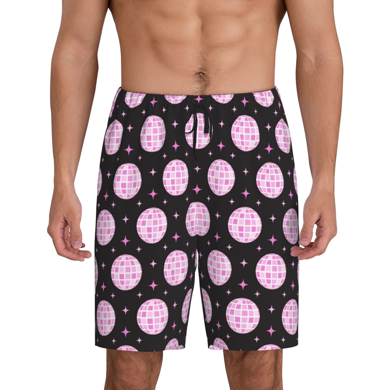 KLL Pink Groovy Disco Ball for Men's 1-Pack Shorts,Sleep Pajama Shorts ...