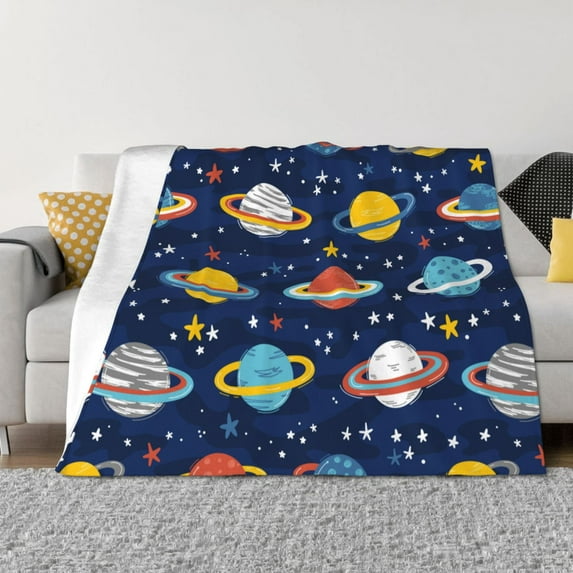 KLL Planets and Stars Print Fleece Throw Blanket, Horizontal Fleece ...