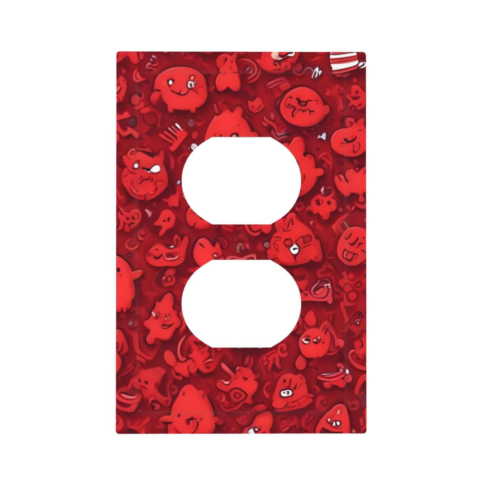 KLL Playful Red Cartoon Faces Pattern Electrical Outlet Covers, 3" x 5 ...