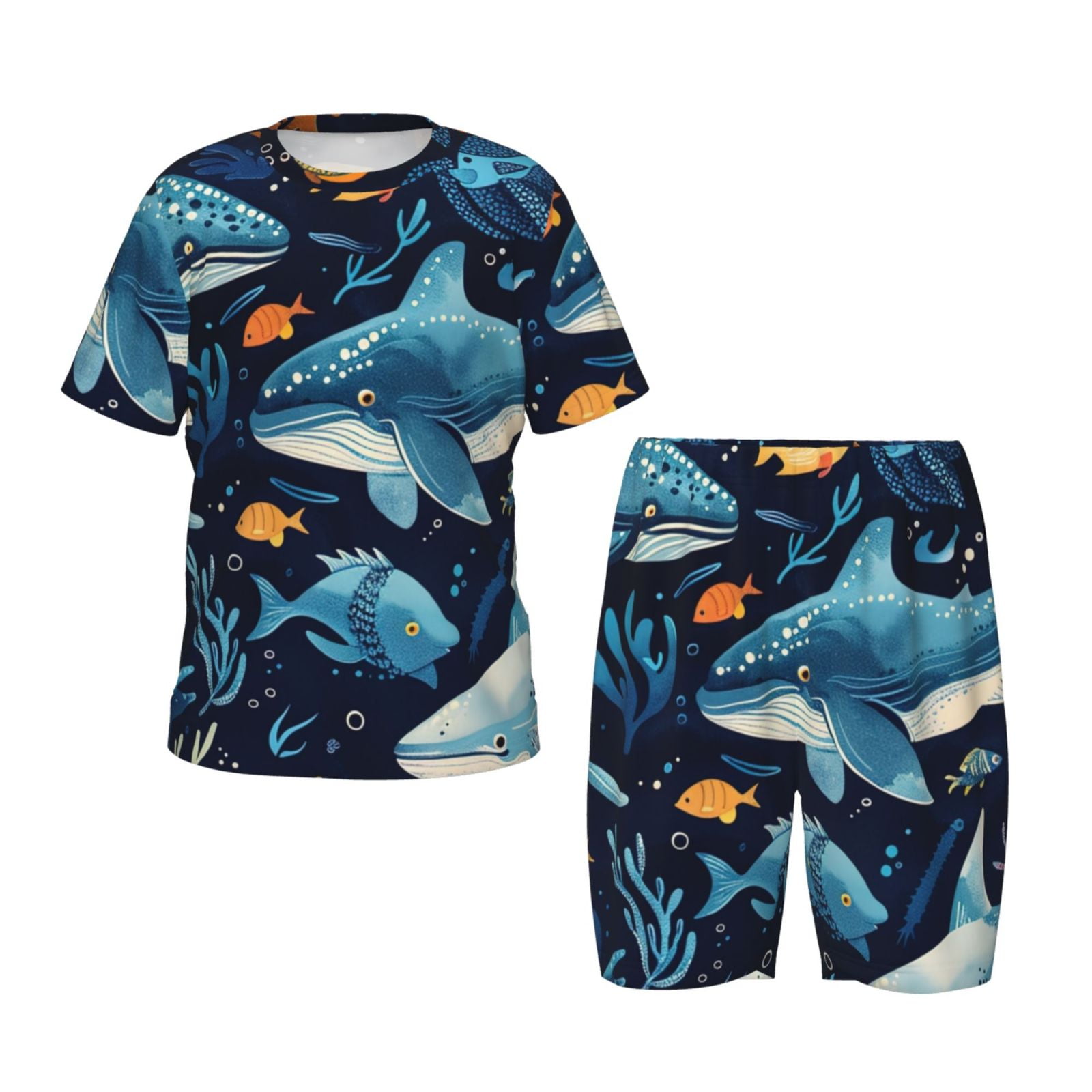 KLL Playful Whales Underwater Scene Print Kids' Short-Sleeved Pajama ...