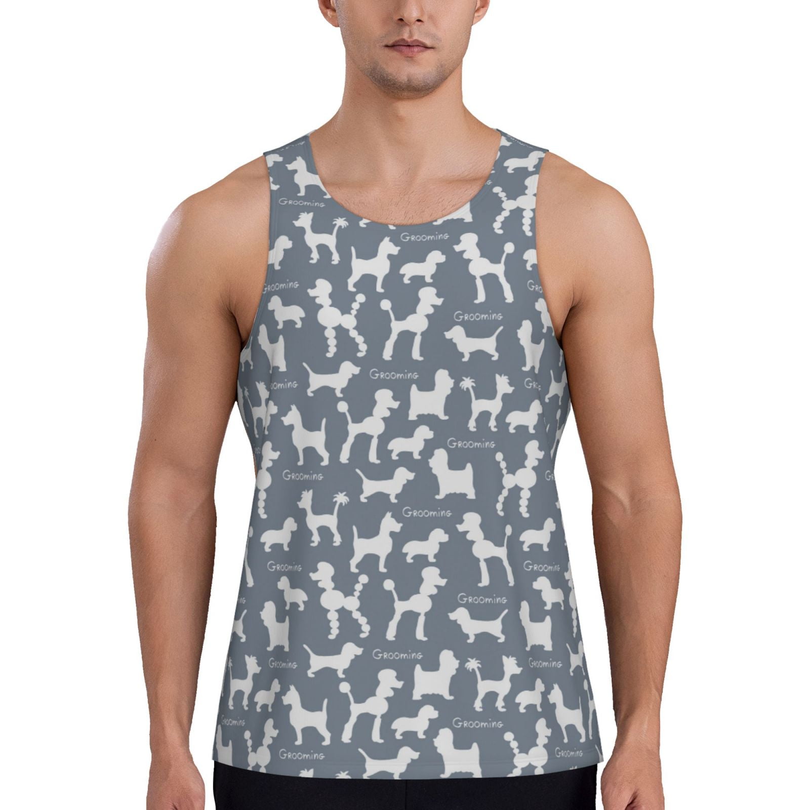 KLL Poodle Dog Print Men's Muscle Gym Workout Stringer Tank Tops ...