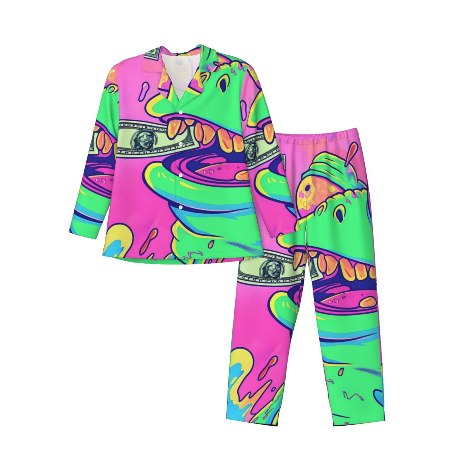 KLL Psychedelic Cartoon Frog Sleepwear Mens Flannel Pajamas,Long Cotton ...