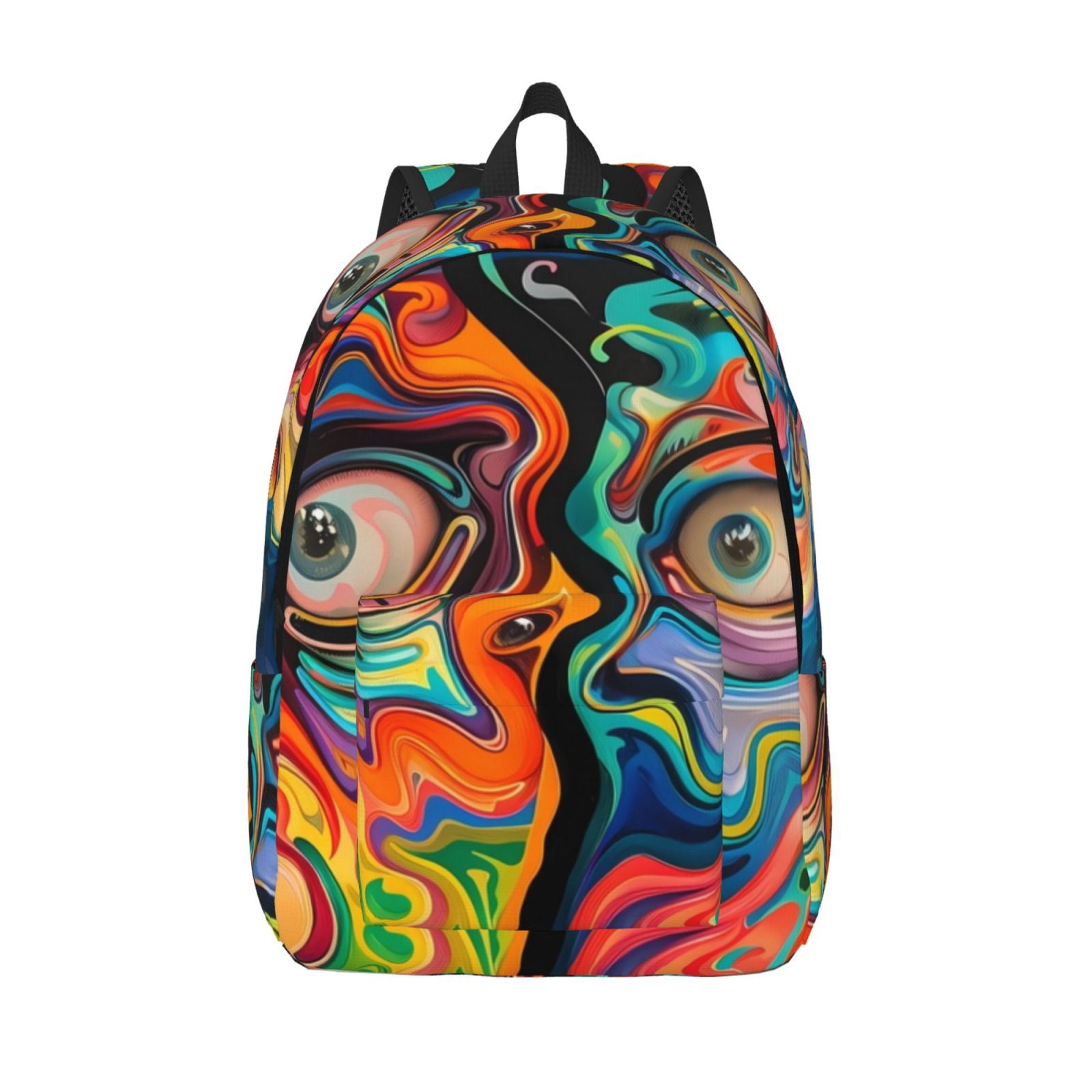 KLL Psychedelic Faces Colorful Print Travel Laptop Backpack - College ...