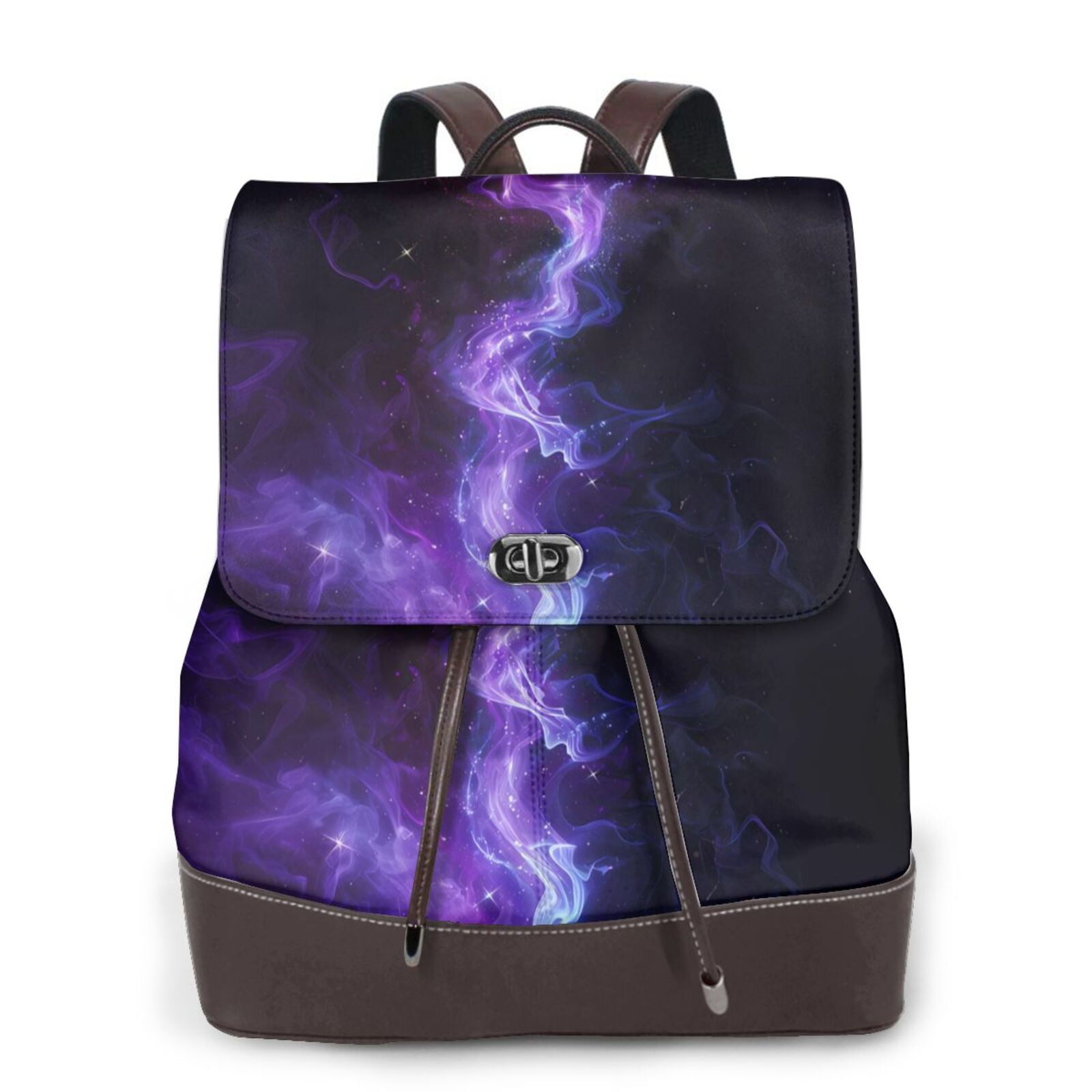 KLL Purple And Blue Nebula Print Leather Backpack,PU Leather Laptop ...