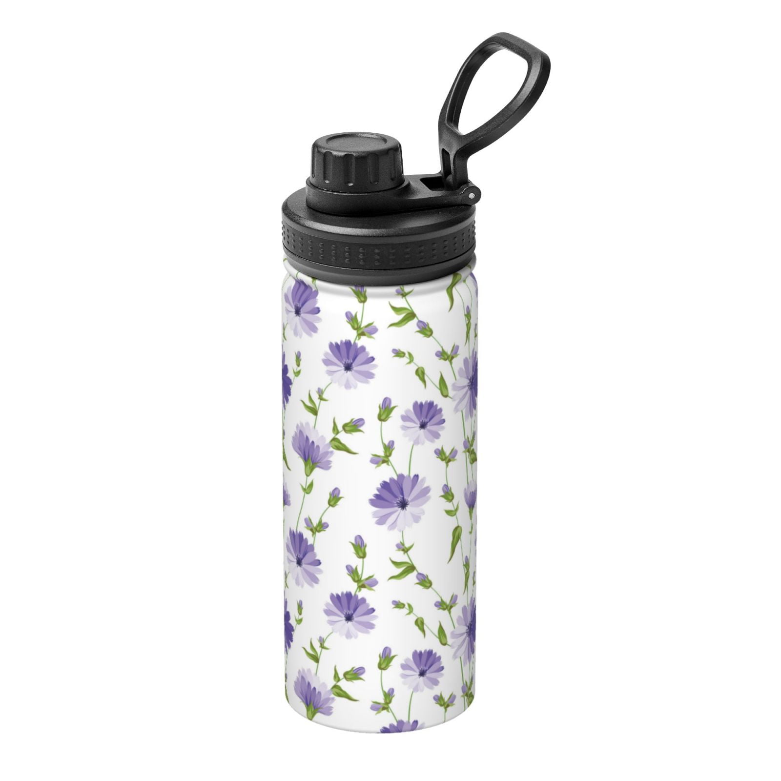 KLL Purple Chicory Pattern 18oz Insulated Water Bottle, Stainless Steel ...