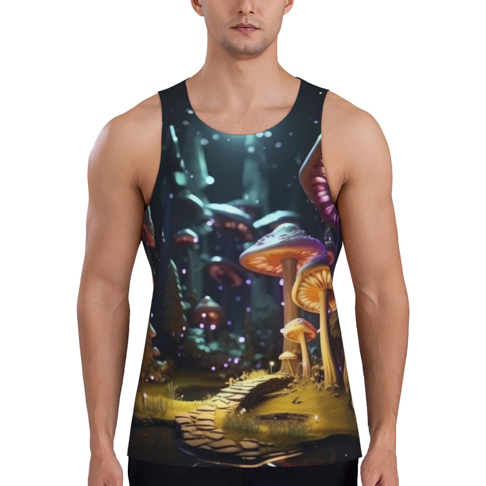 KLL Purple Glowing Mushroom Print Men's Muscle Gym Workout Stringer ...