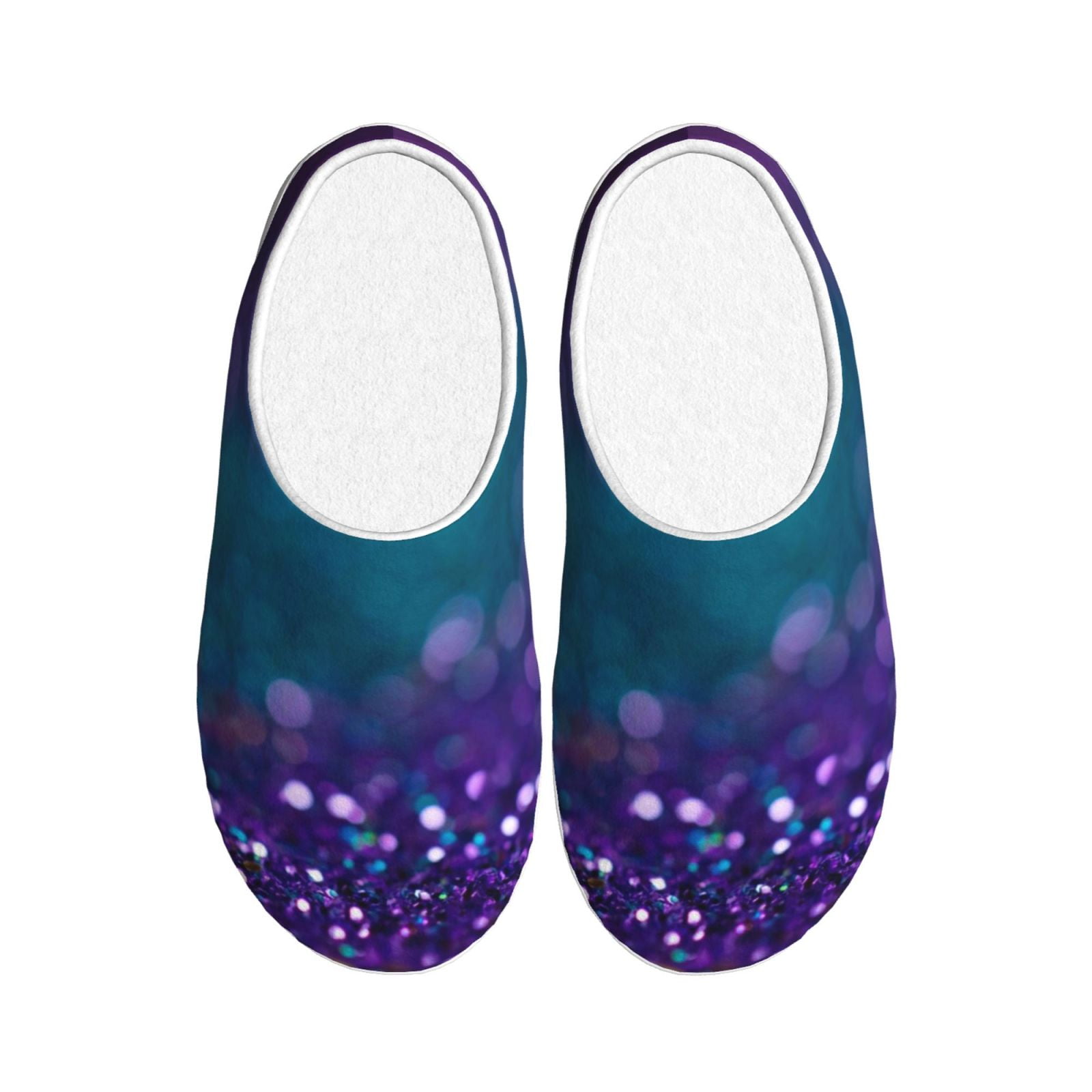 KLL Purple and Green Glitter Pattern Adult Unisex Cozy Slippers,Fuzzy ...