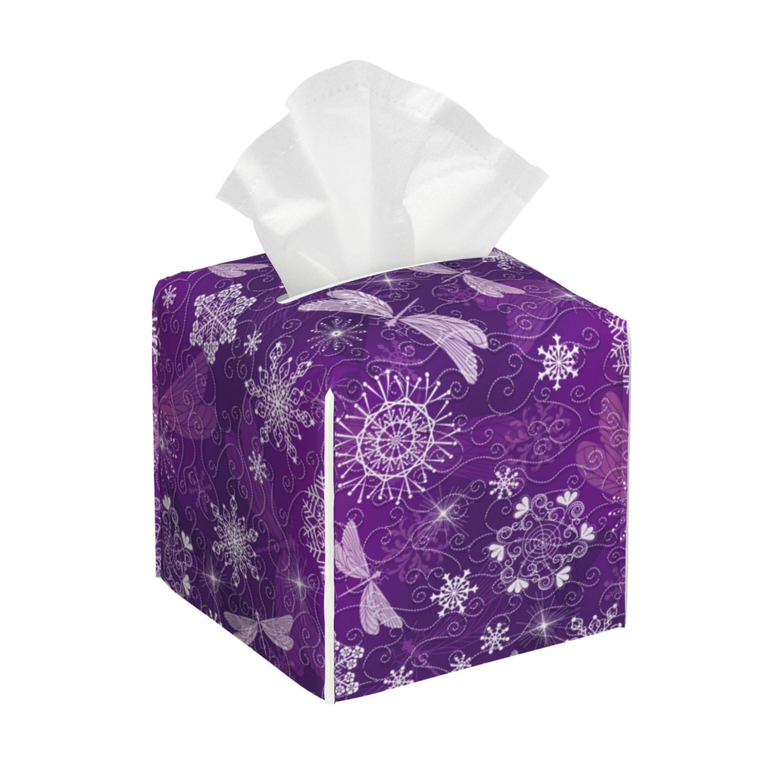 KLL Purple Snowflakes Print Tissue Box Cover,Leather Tissue Holder ...