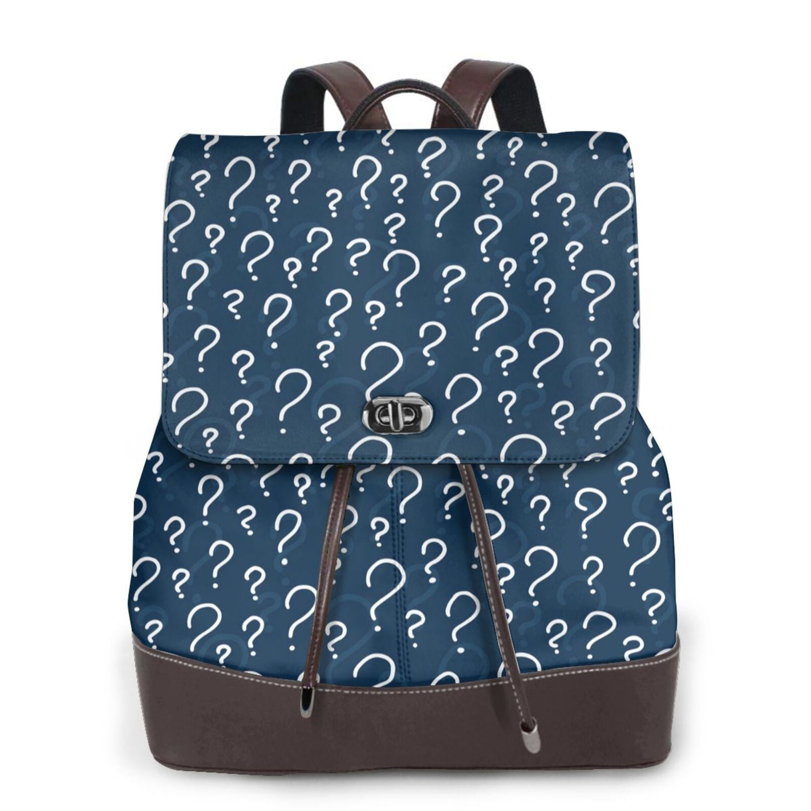 KLL Question Marks Print Leather Backpack,PU Leather Laptop Backpack ...