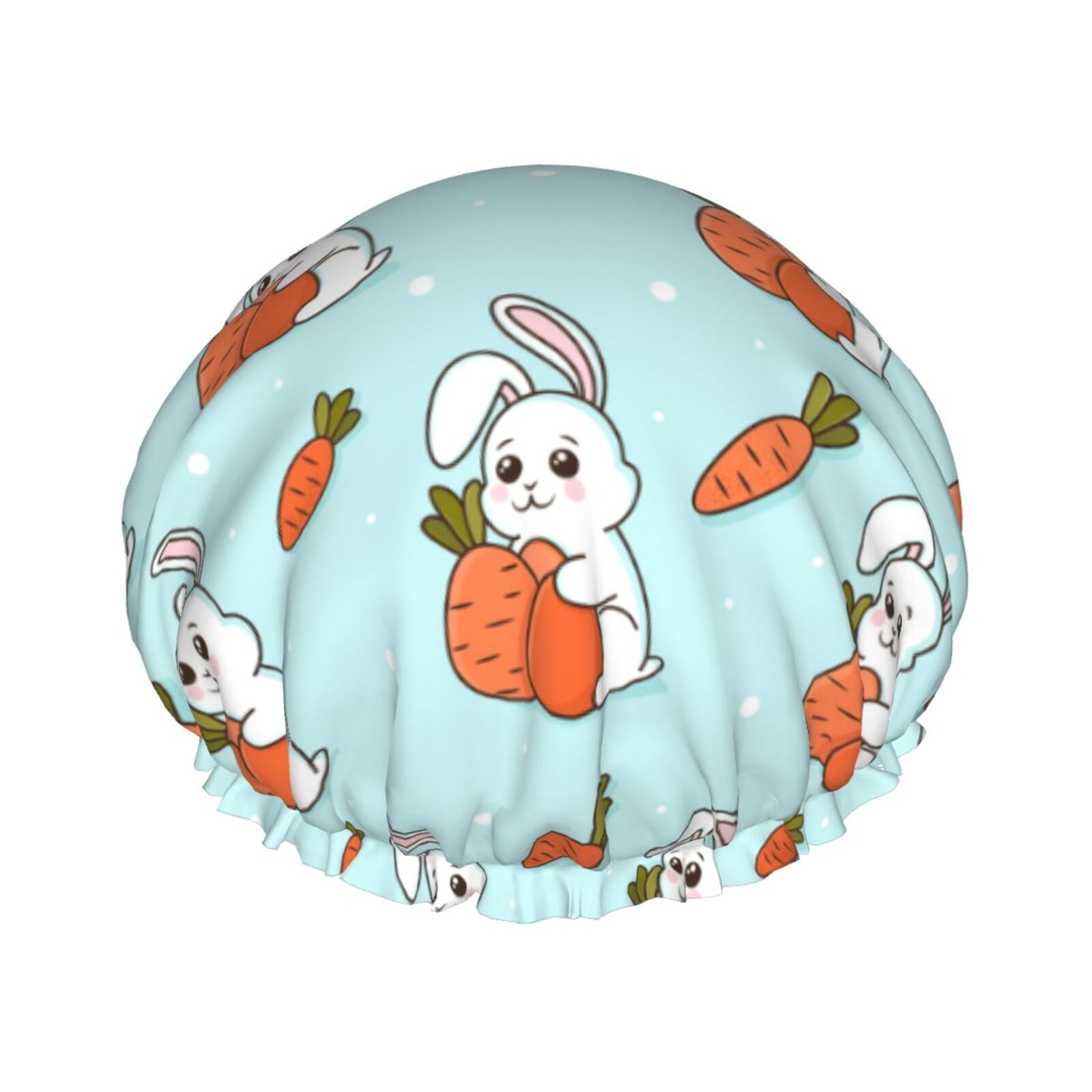 KLL Rabbit Is Eating Carrots Pattern Shower Cap & Bath Cap for Women ...