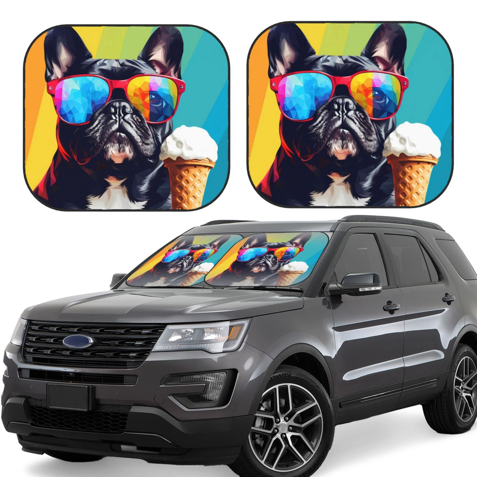 KLL Rainbow Bulldog Sunglasses Windshield Sun Shade 2-Piece Foldable ...