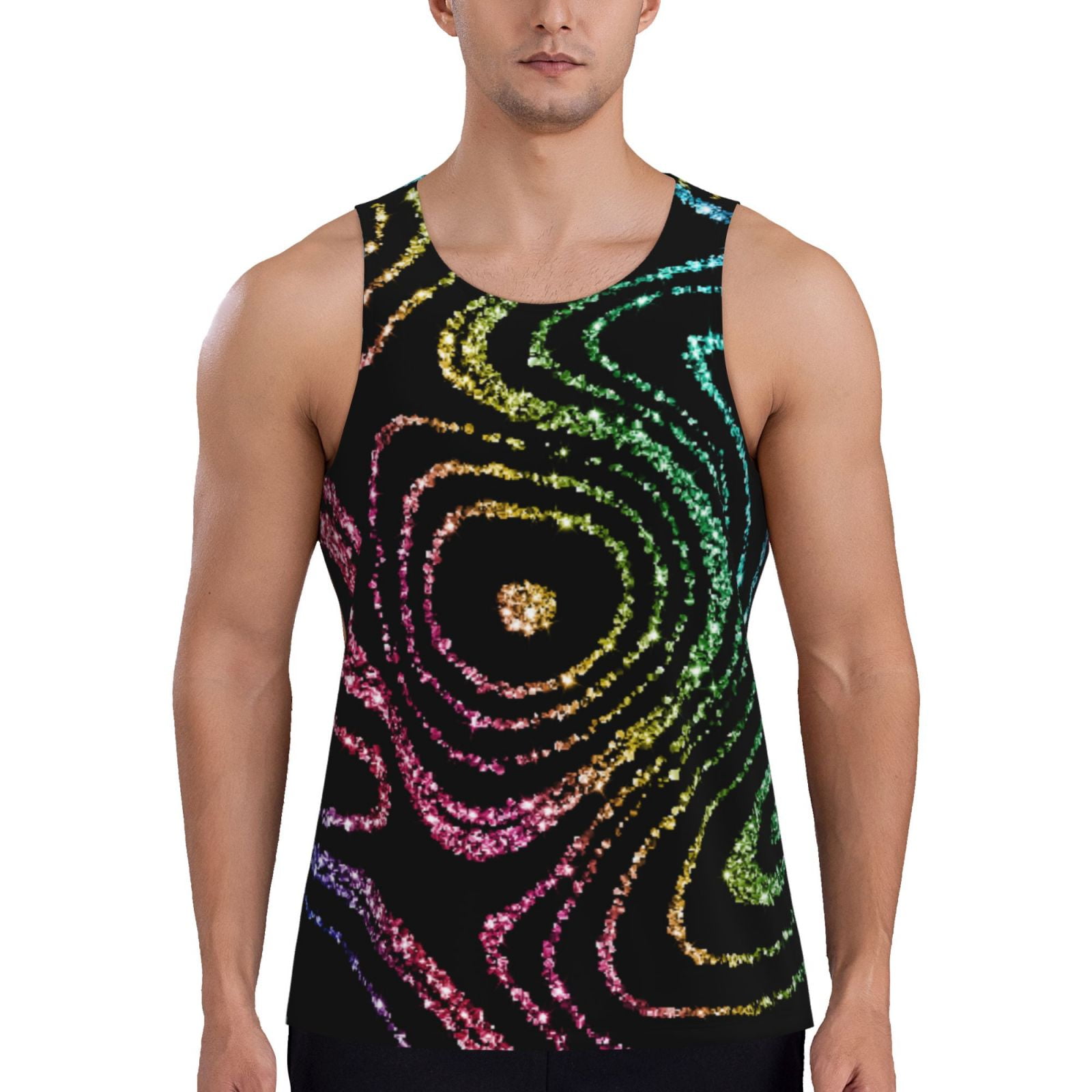 KLL Rainbow Glitter Print Men's Muscle Gym Workout Stringer Tank Tops ...