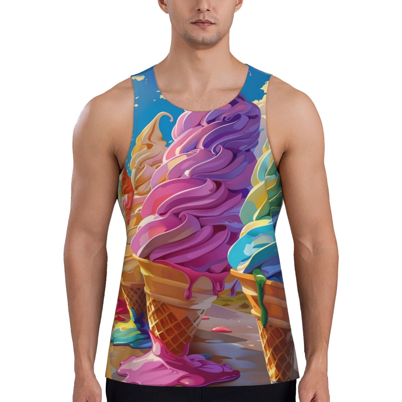KLL Rainbow Melting Ice Cream Print Men's Muscle Gym Workout Stringer ...