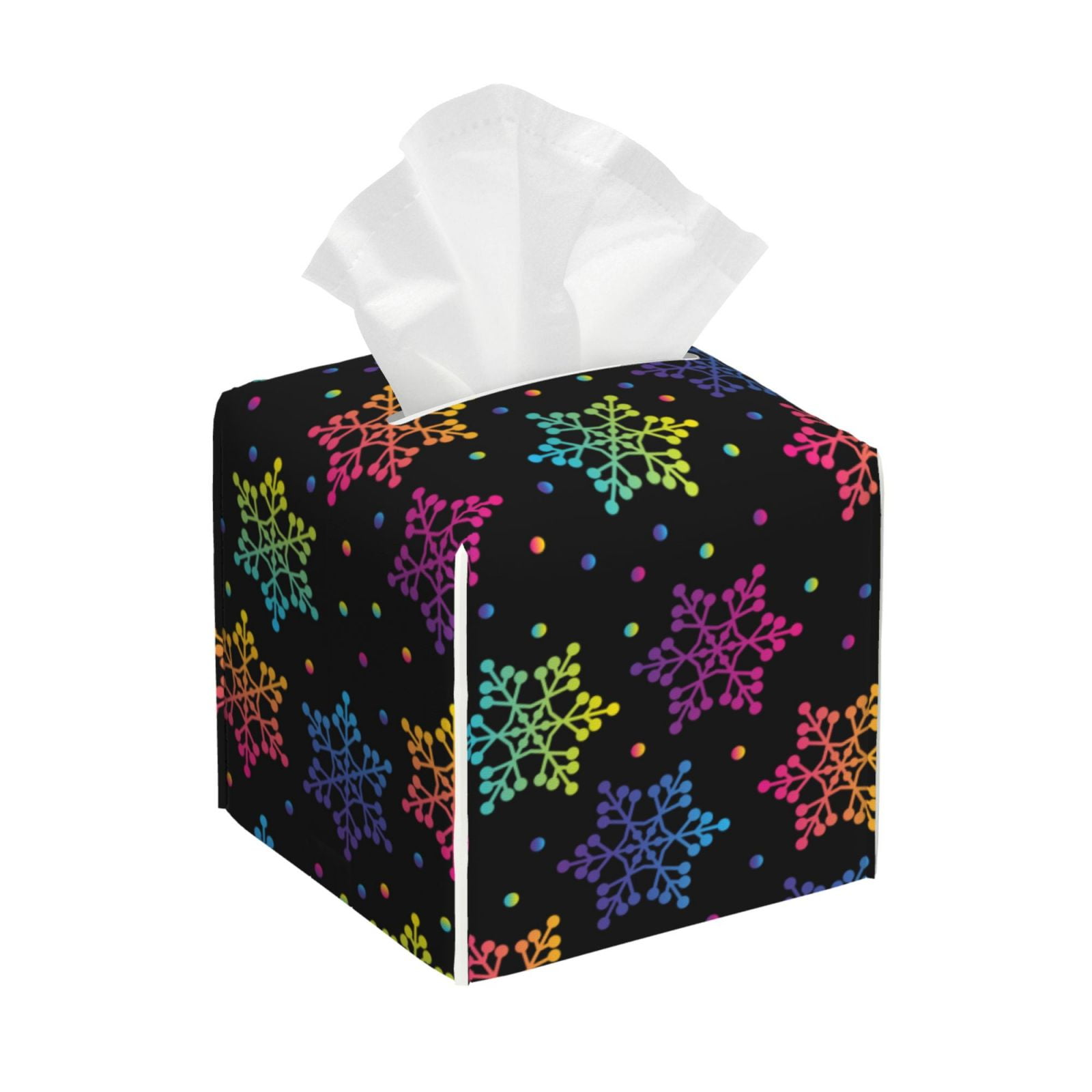 KLL Rainbow Snowflake Print Tissue Box Cover,Leather Tissue Holder ...