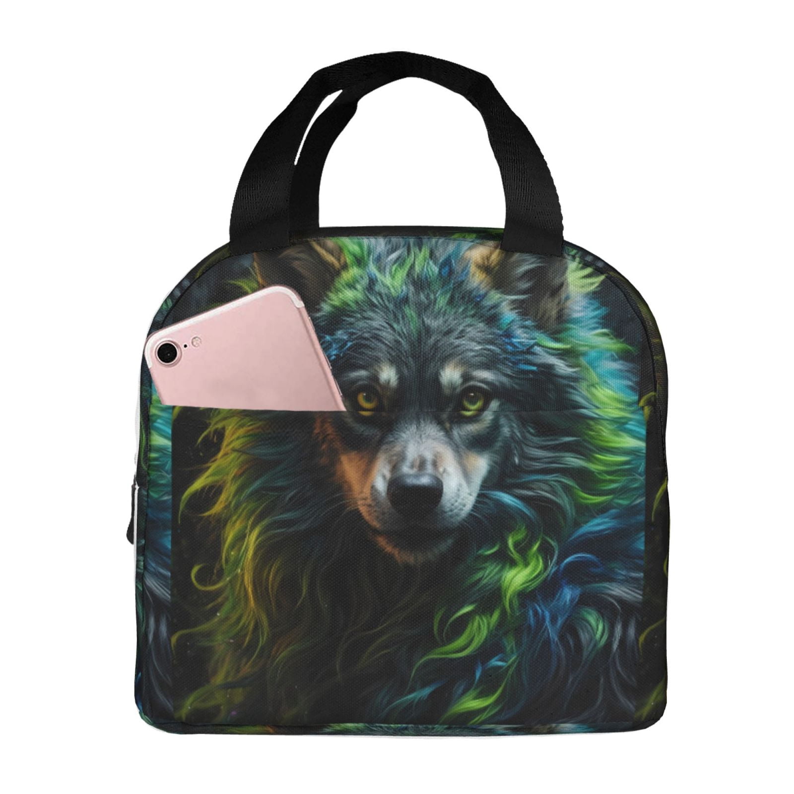 KLL Realistic Style Colorful Wolf A Print Insulated Lunch Bag Women ...