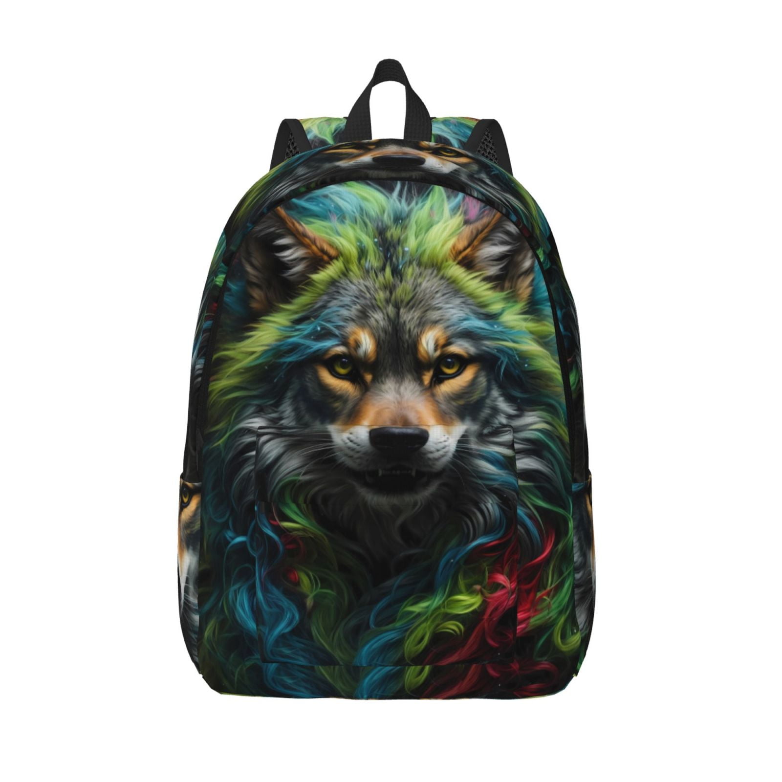 KLL Realistic Style Colorful Wolf Print Travel Laptop Backpack ...