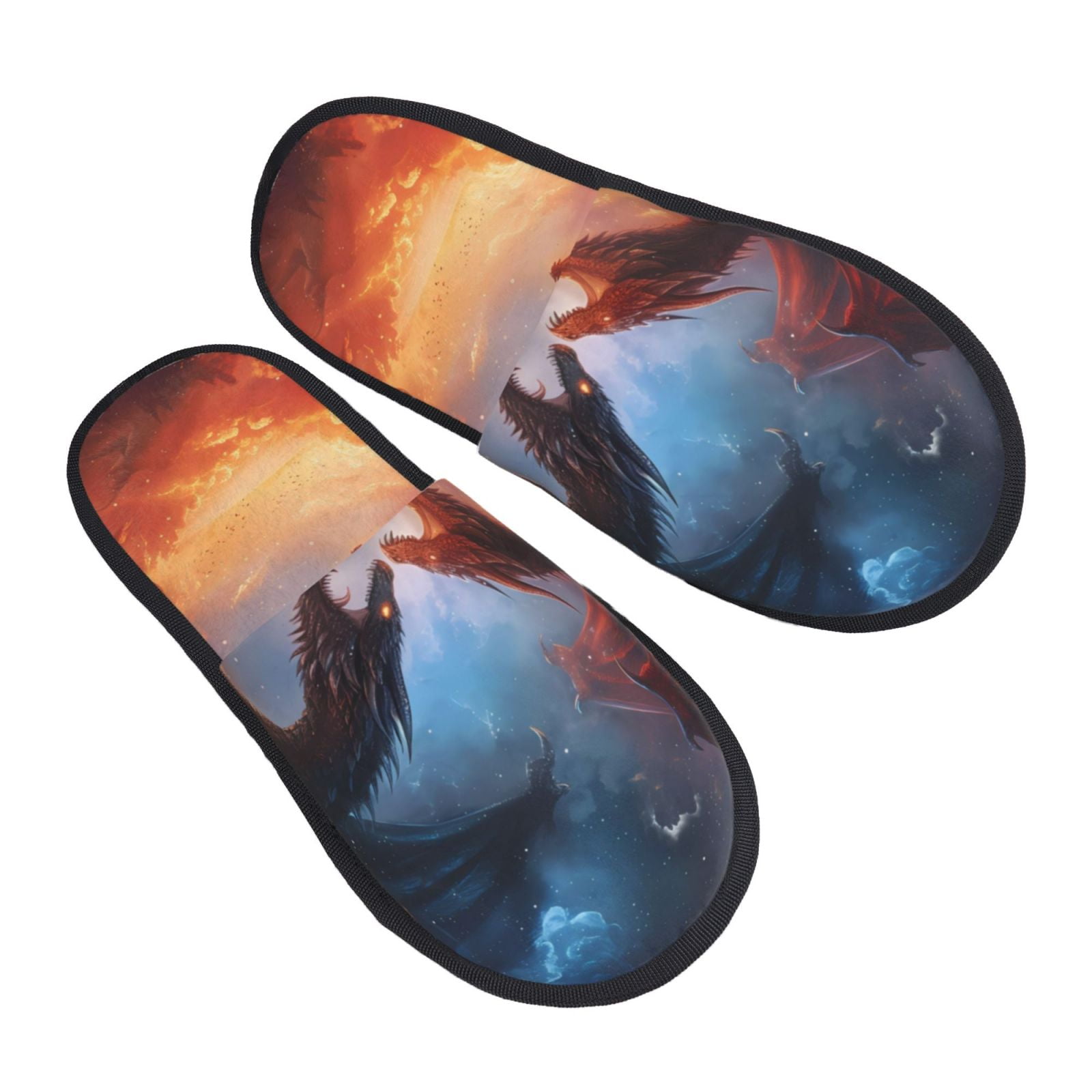 KLL Red And Blue Fire Cloud Dragon Slippers for Women Men House Slip on ...