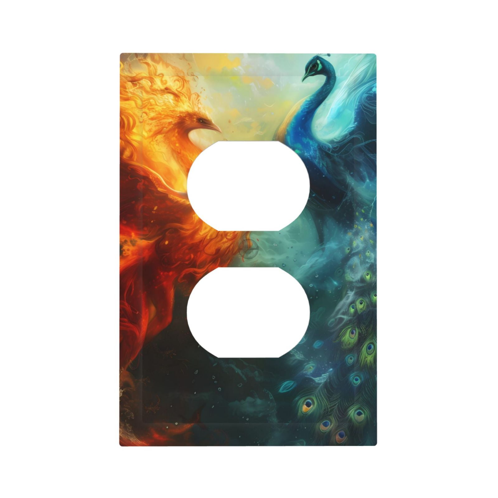 KLL Red And Blue Fire Peacock Pattern Electrical Outlet Covers, 3" x 5 ...