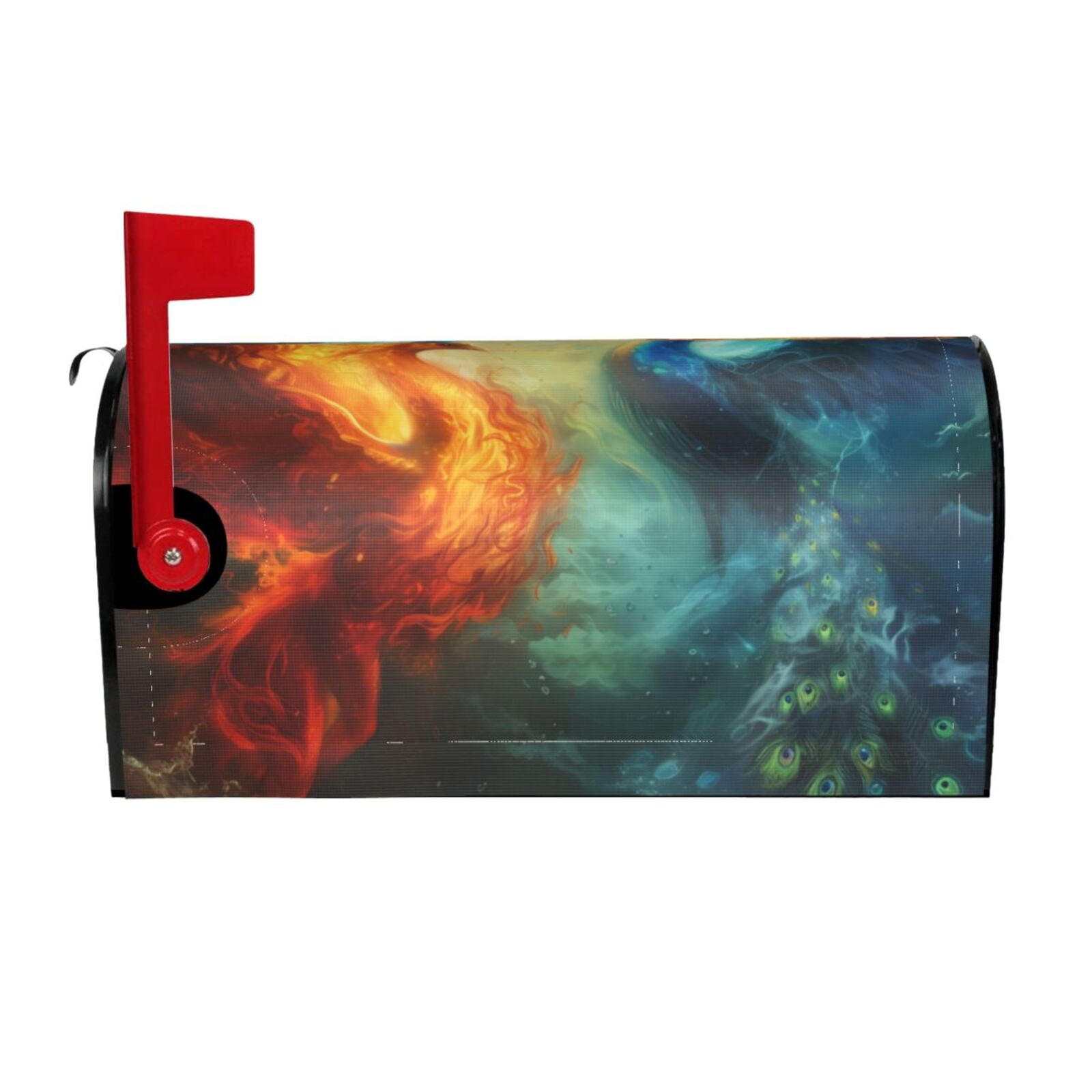 KLL Red And Blue Fire Peacock Pattern Mailbox Covers,Magnetic Mailbox ...