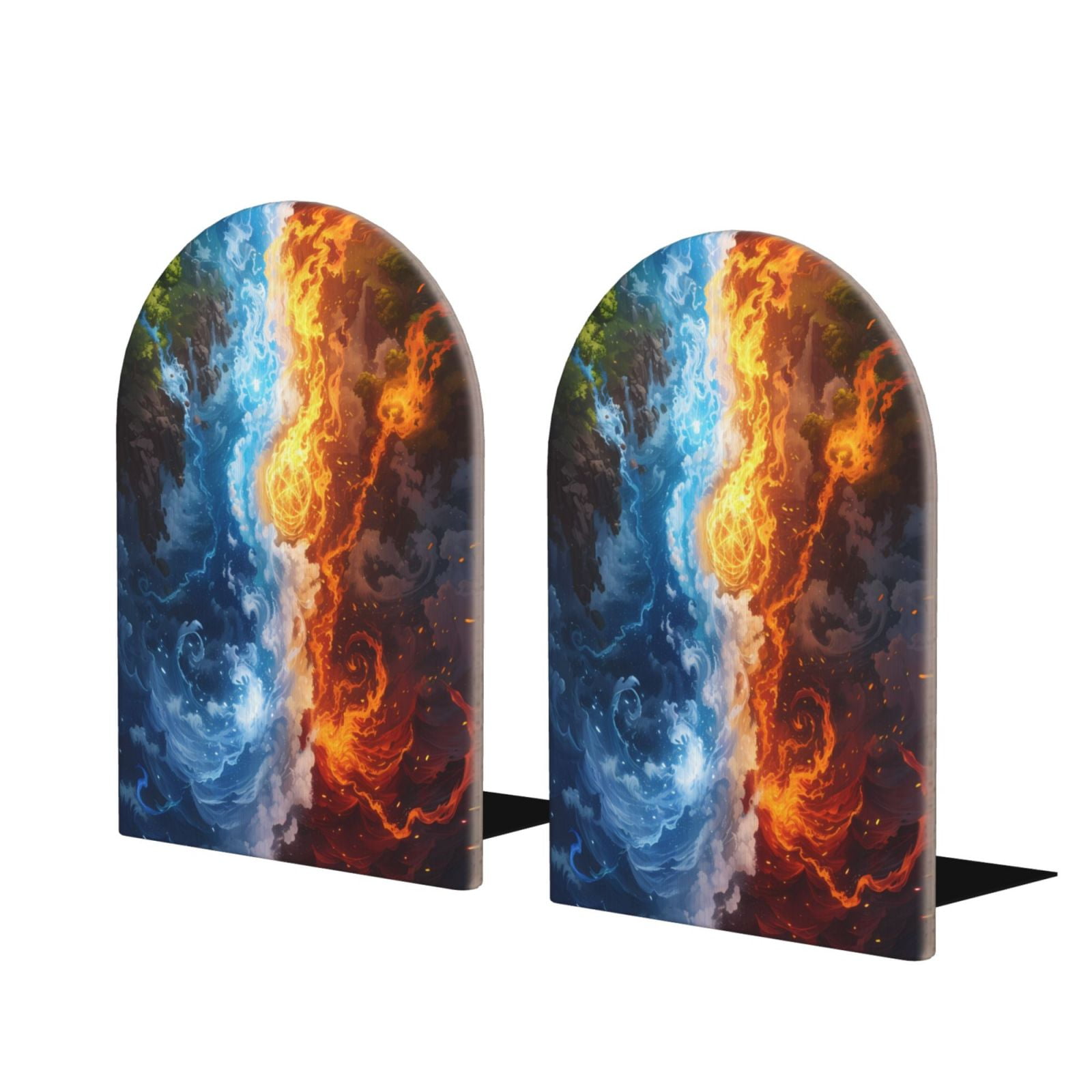 KLL Red And Blue Flame Waves Print Wood Book Ends for Shelves,1 Pair ...