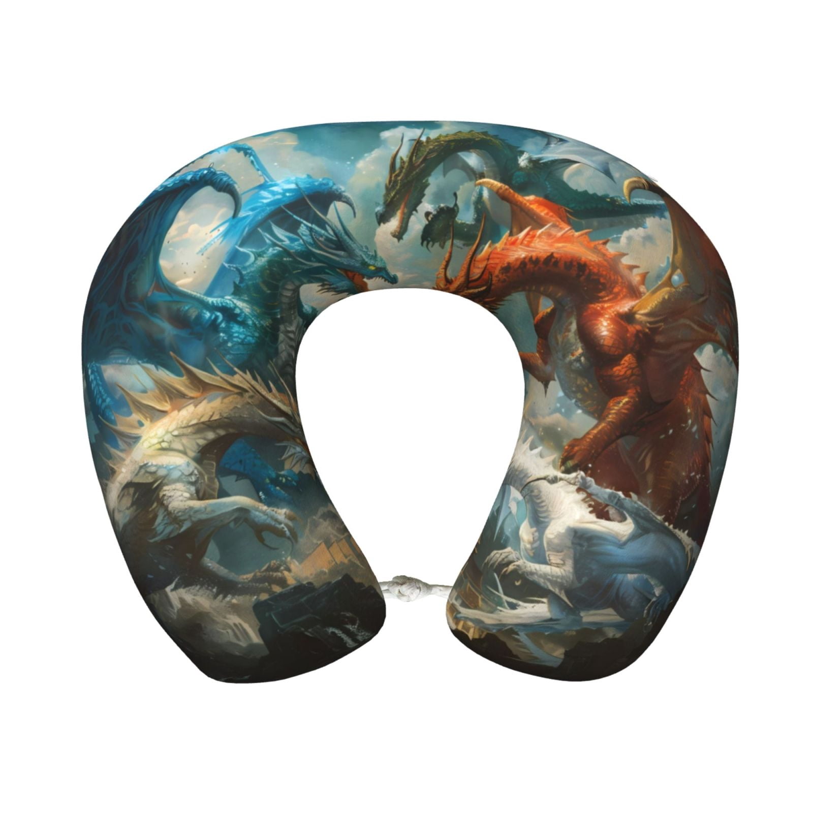 KLL Red Blue Dragon Battle Epic Pattern Memory Foam Cervical Neck ...