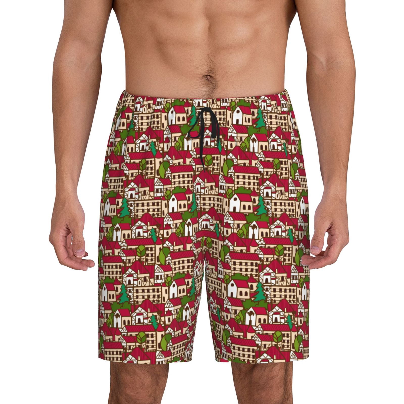 KLL Red Houses for Men's 1-Pack Shorts,Sleep Pajama Shorts for Men Soft ...