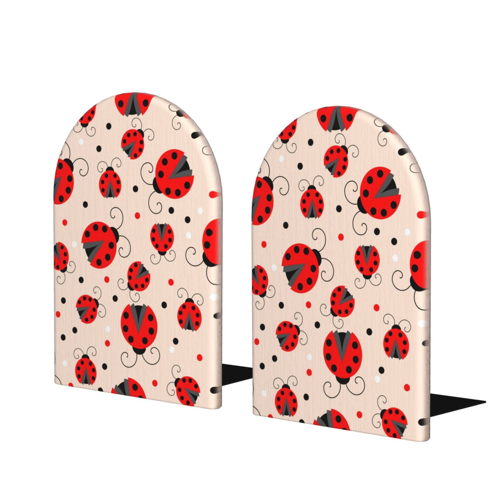 KLL Red Ladybug Print Wood Book Ends for Shelves,1 Pair Wood Bookends ...