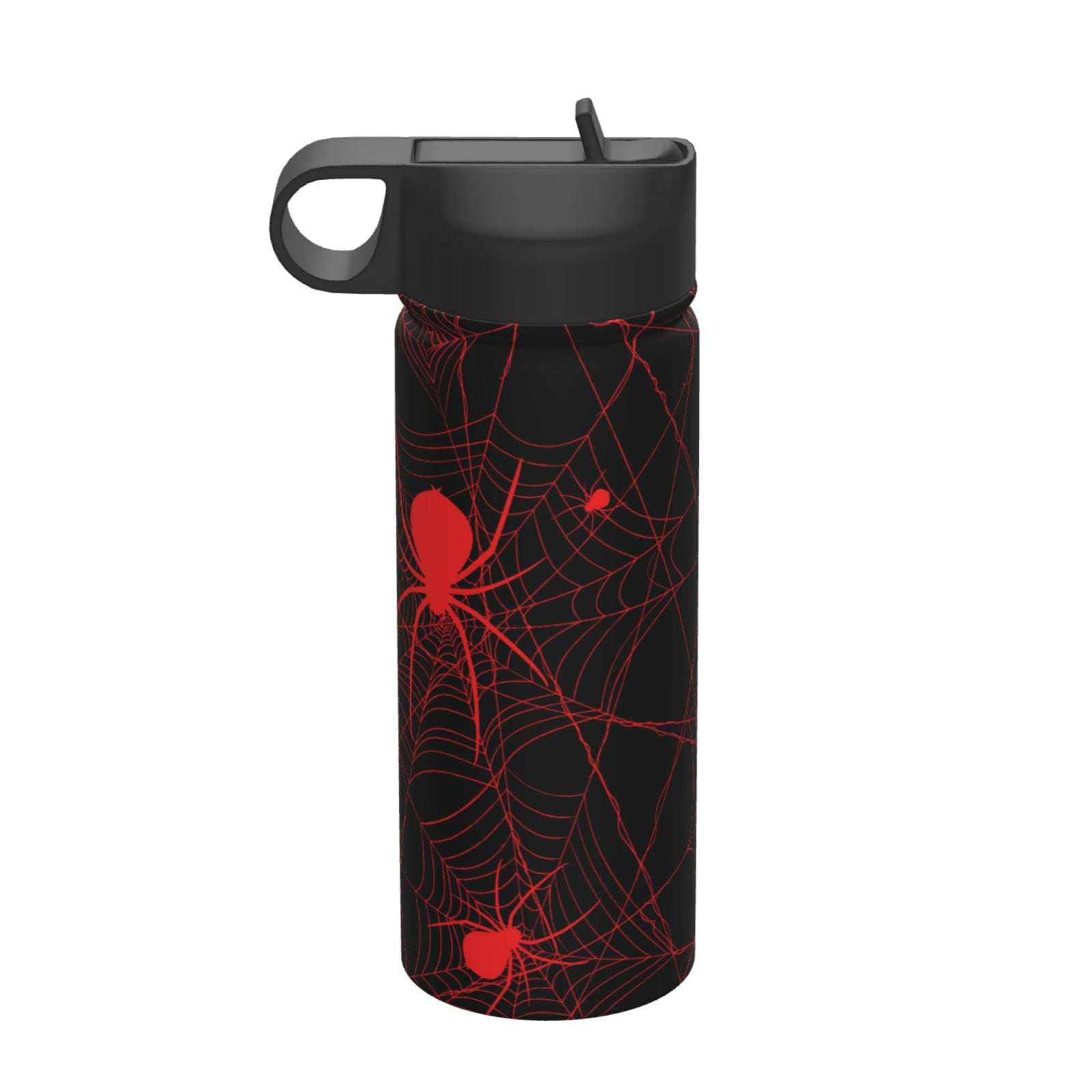 KLL Red Spider On The Web Pattern 18OZ Water Bottle With Straw ...