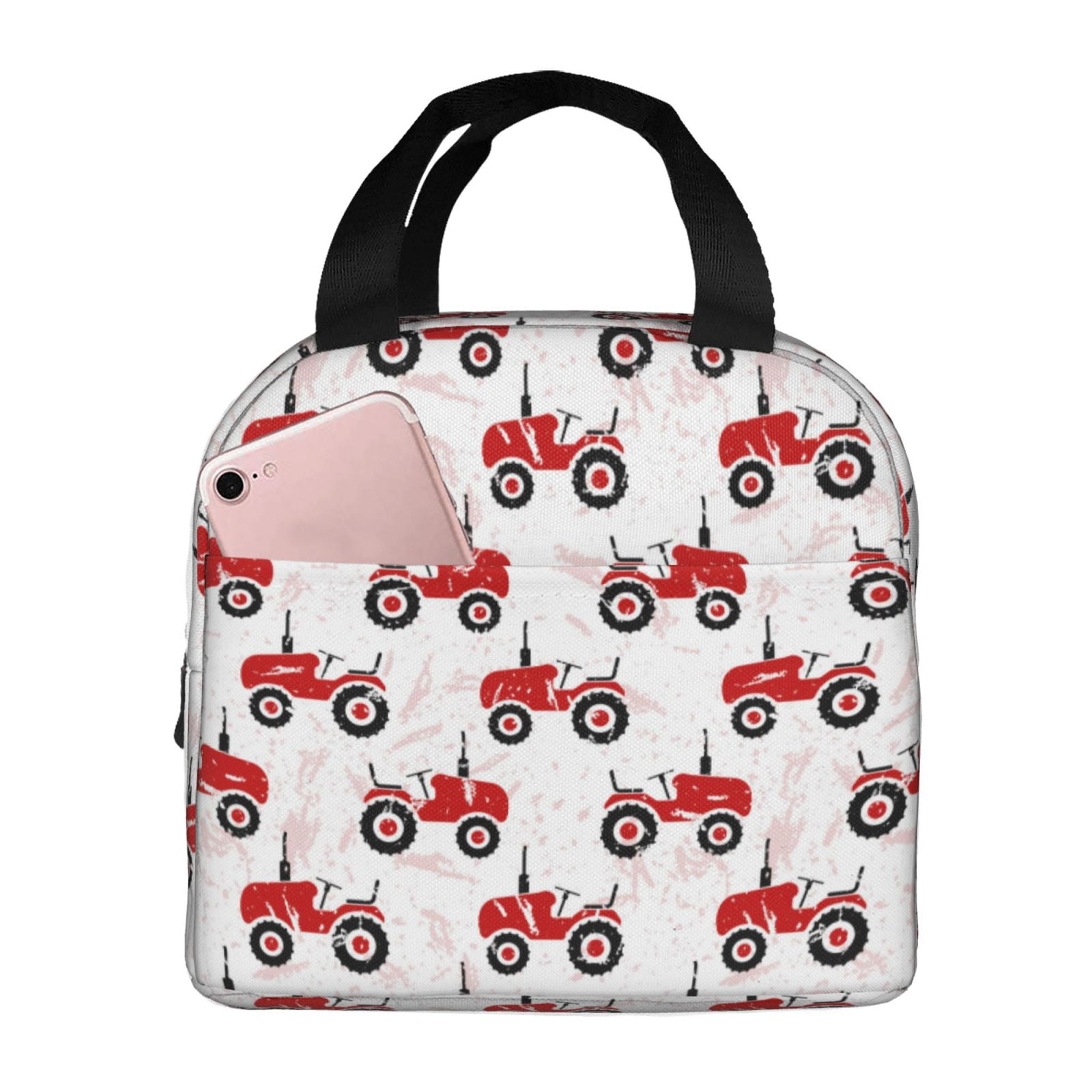 KLL Red Wheeled Tractors Print Insulated Lunch Bag Women, Reusable Cute ...