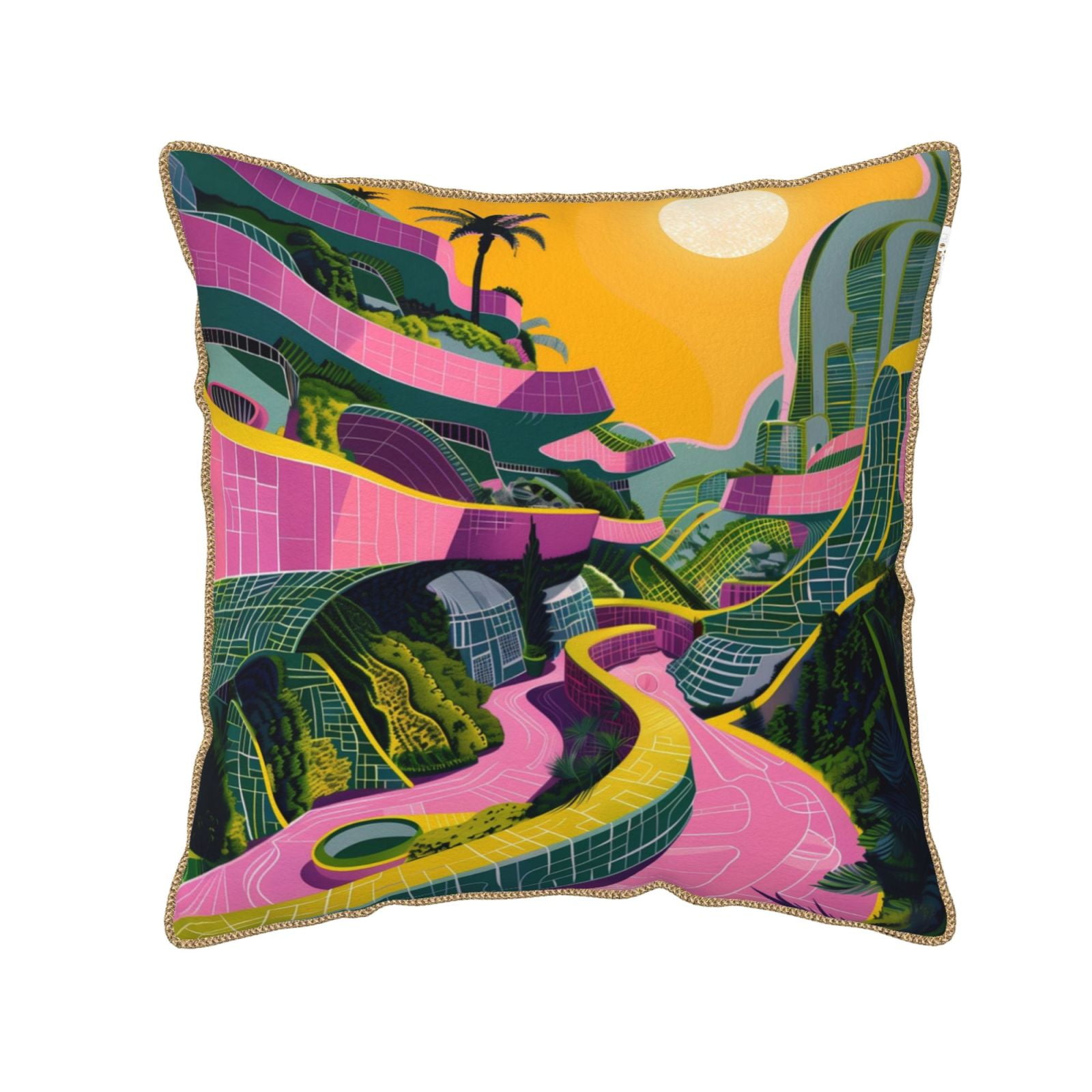 KLL Retro Futuristic Landscape Decorative Throw Pillow Covers Velvet ...