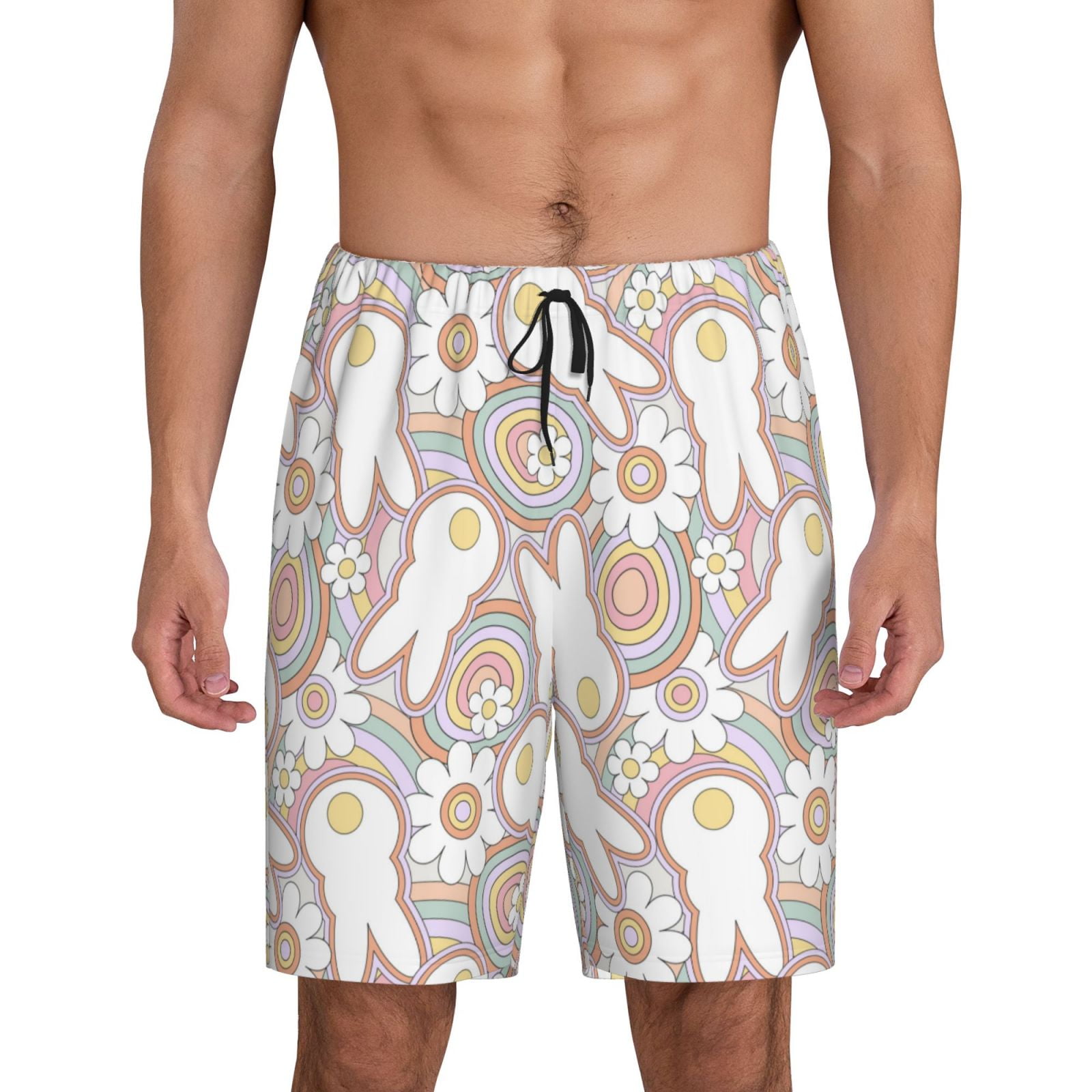 KLL Retro Hippie Groovy Easter bunny for Men's 1-Pack Shorts,Sleep ...