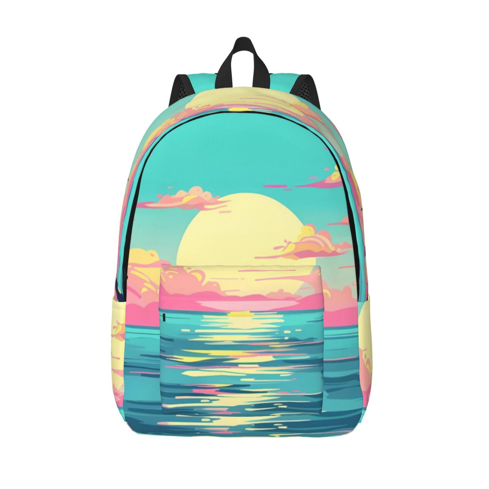 KLL Retro Palm Beach Sunset Print Travel Laptop Backpack - College ...