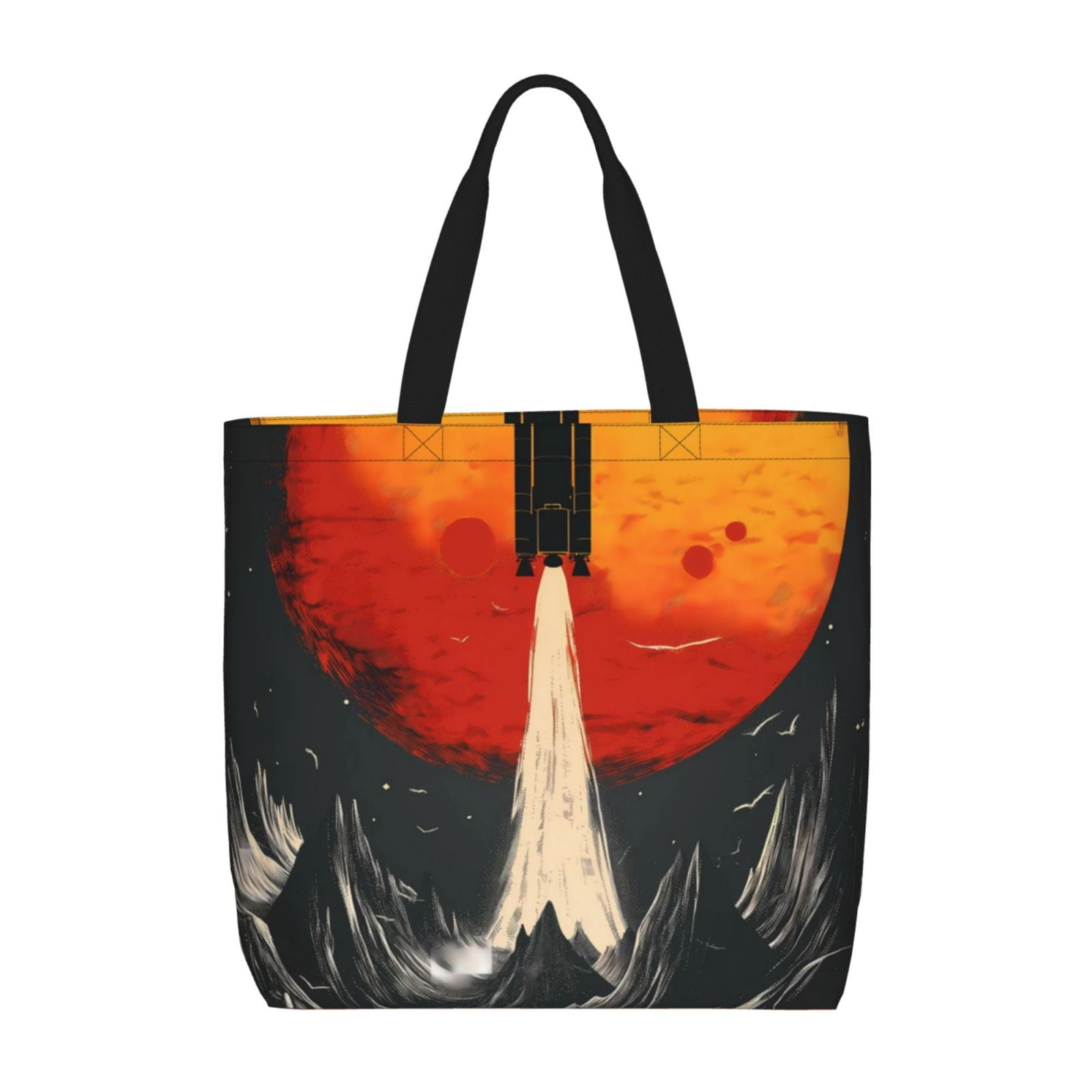 KLL Retro Space Rocket Launch Pattern Aesthetic Tote Bag for Women ...