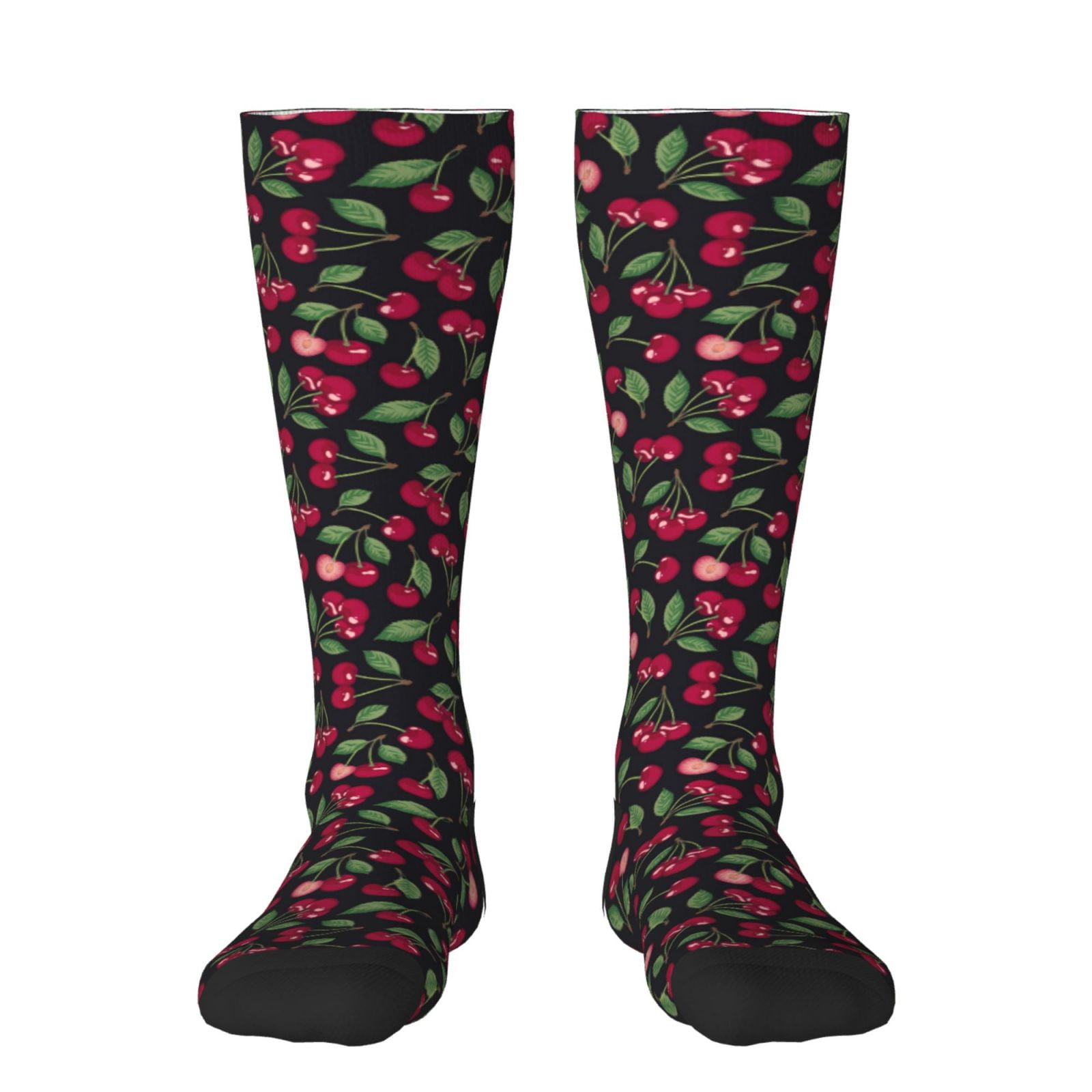 KLL Ripe Red Cherry Print Cool Socks Men's Women's Crew Socks Funny ...