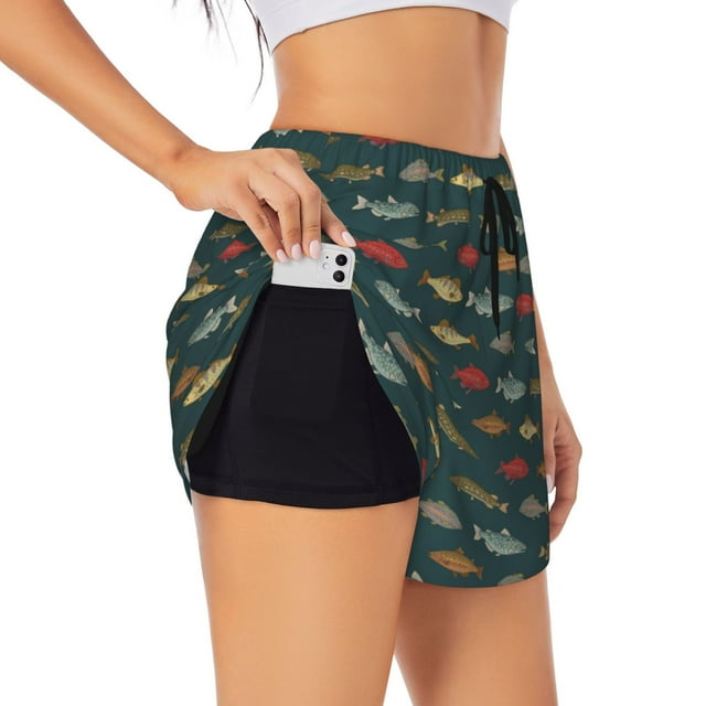 KLL River Freshwater Fish Pattern Shorts Women,Athletic Shorts High Waisted Running Shorts ...