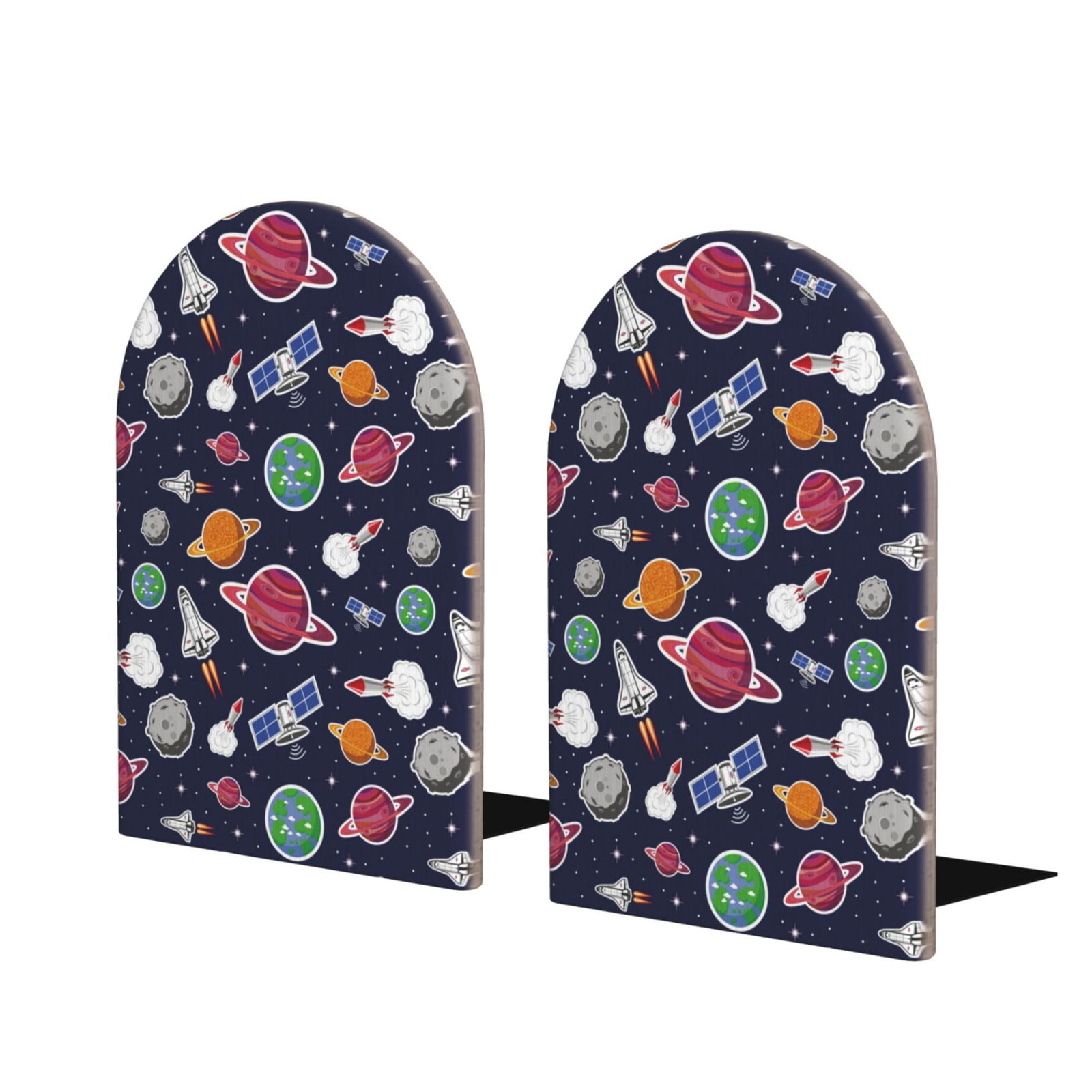 KLL Rocket Satellite Print Wood Book Ends for Shelves,1 Pair Wood ...