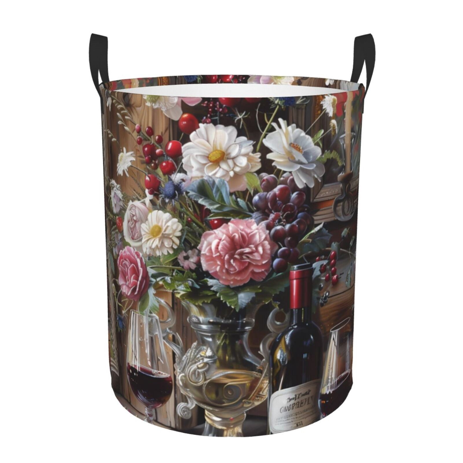KLL Romantic Wine Flowers Waterproof Foldable Laundry Hamper Bucket ...
