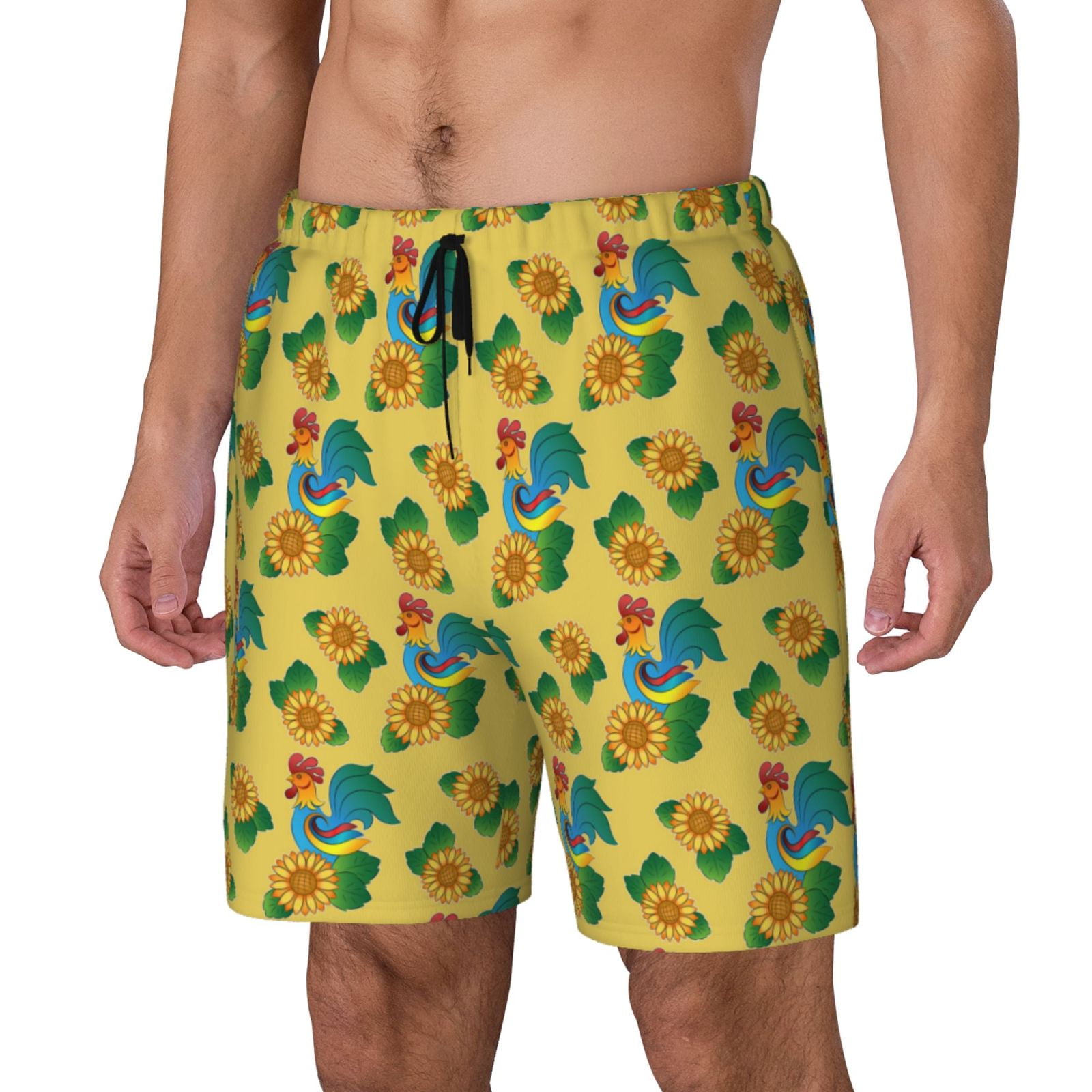 KLL Roosters And Sunflowers for Mens Swim Trunks Quick Dry Swim Shorts ...