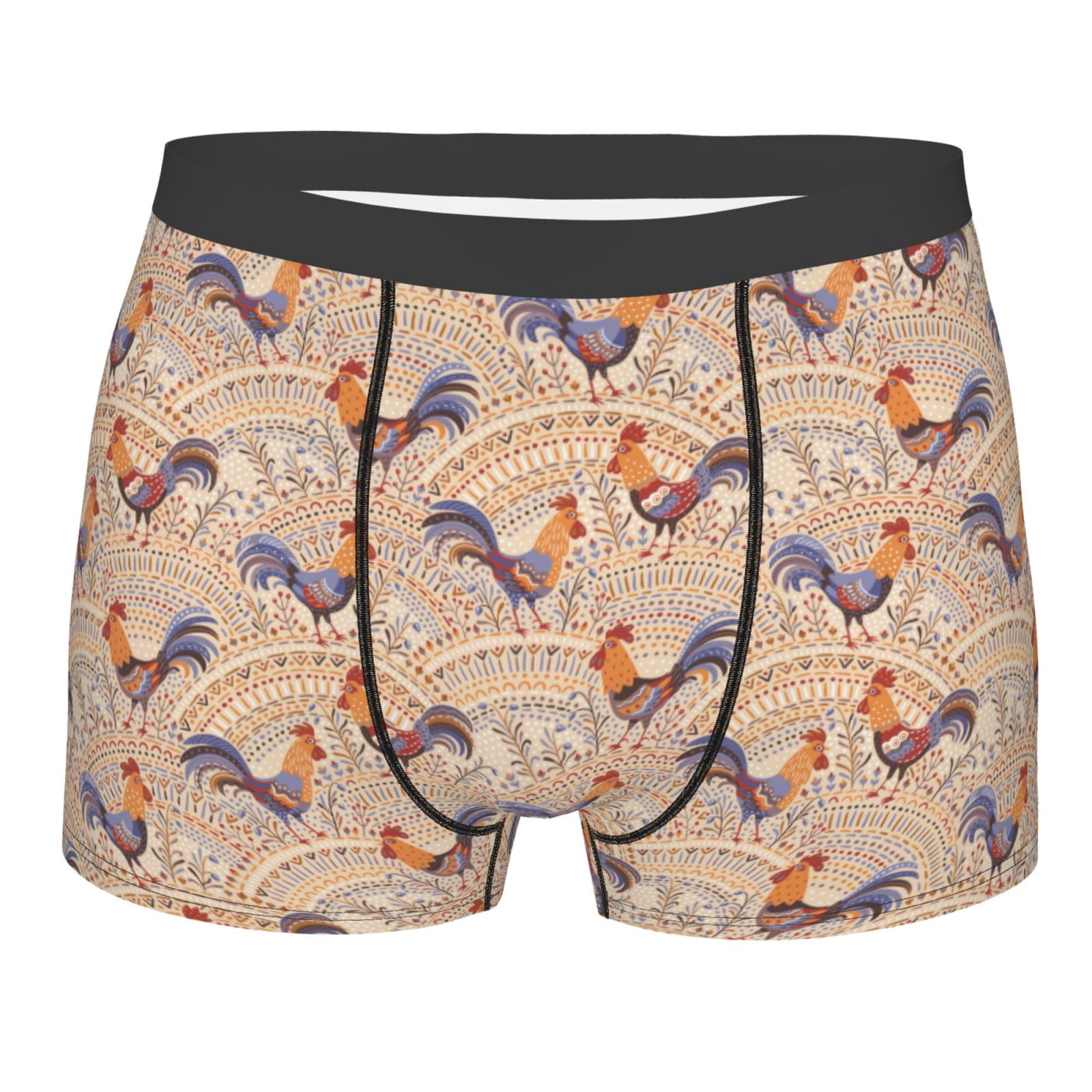 KLL Roosters In Floral Men's Cotton Boxer Briefs Underwear-Large ...