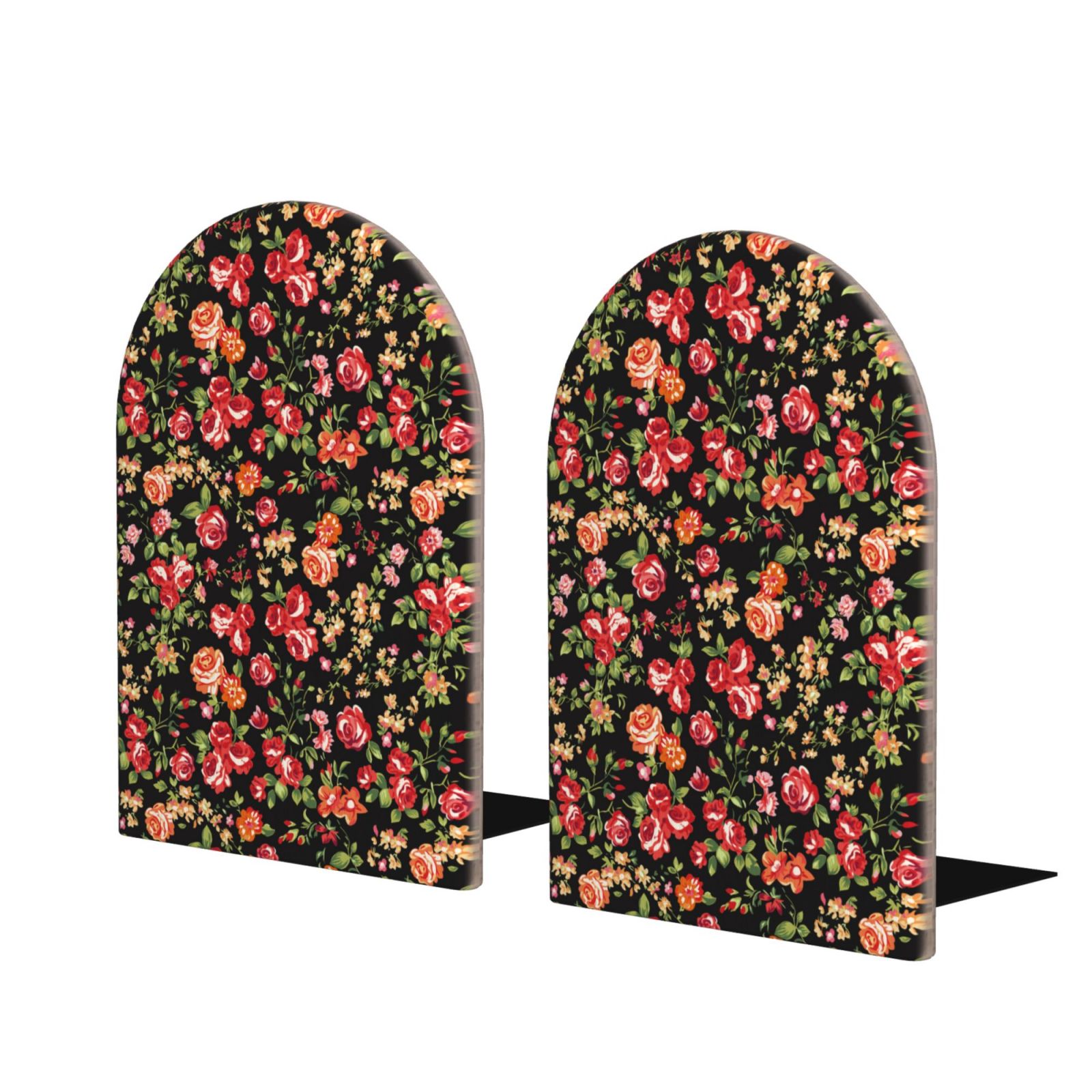 KLL Rose Flowers Print Wood Book Ends for Shelves,1 Pair Wood Bookends ...