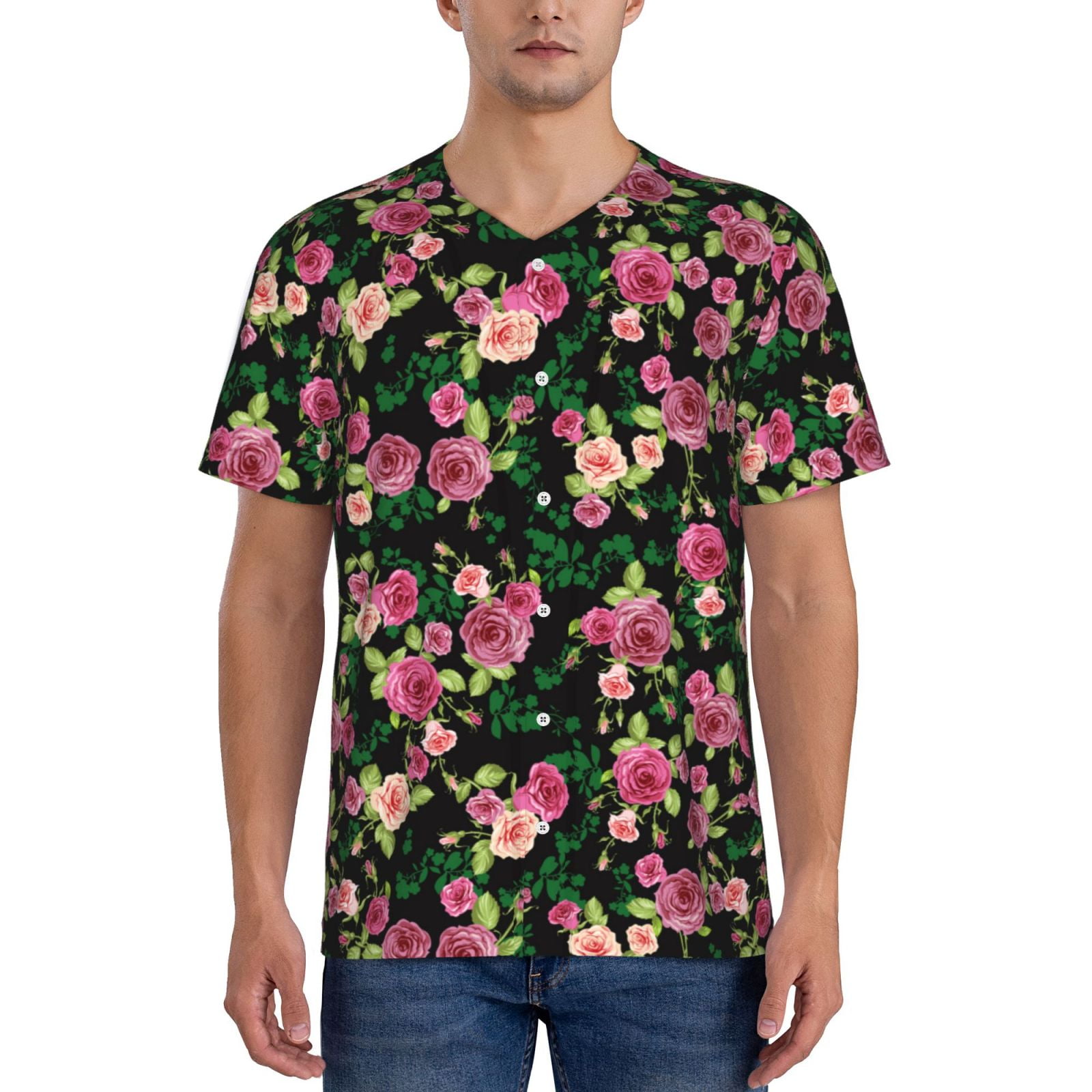 KLL Rose Flowers for Men's Baseball Shirts,Short Sleeve Casual Shirts ...