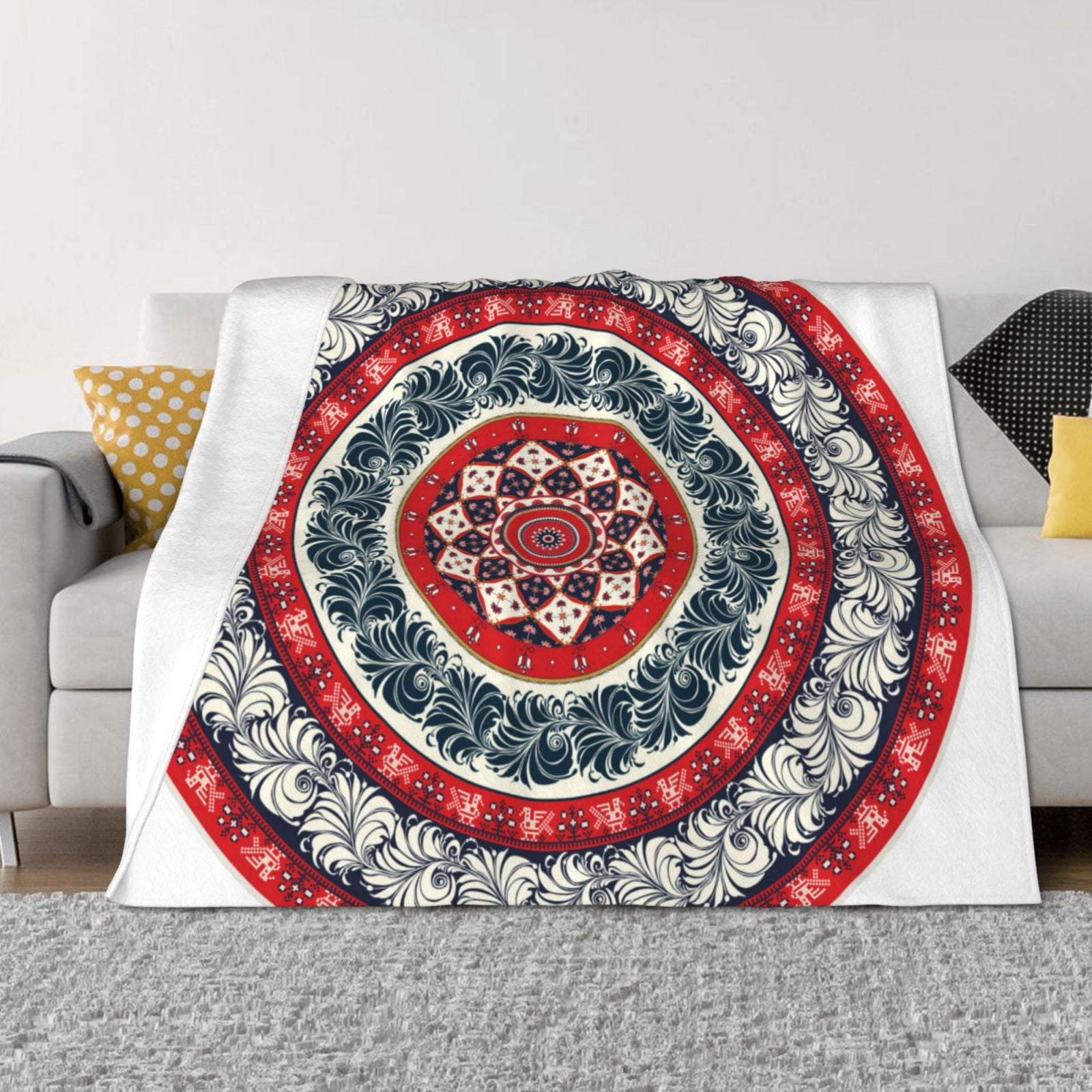 KLL Round Design Print Fleece Throw Blanket, Horizontal Fleece Bedding ...